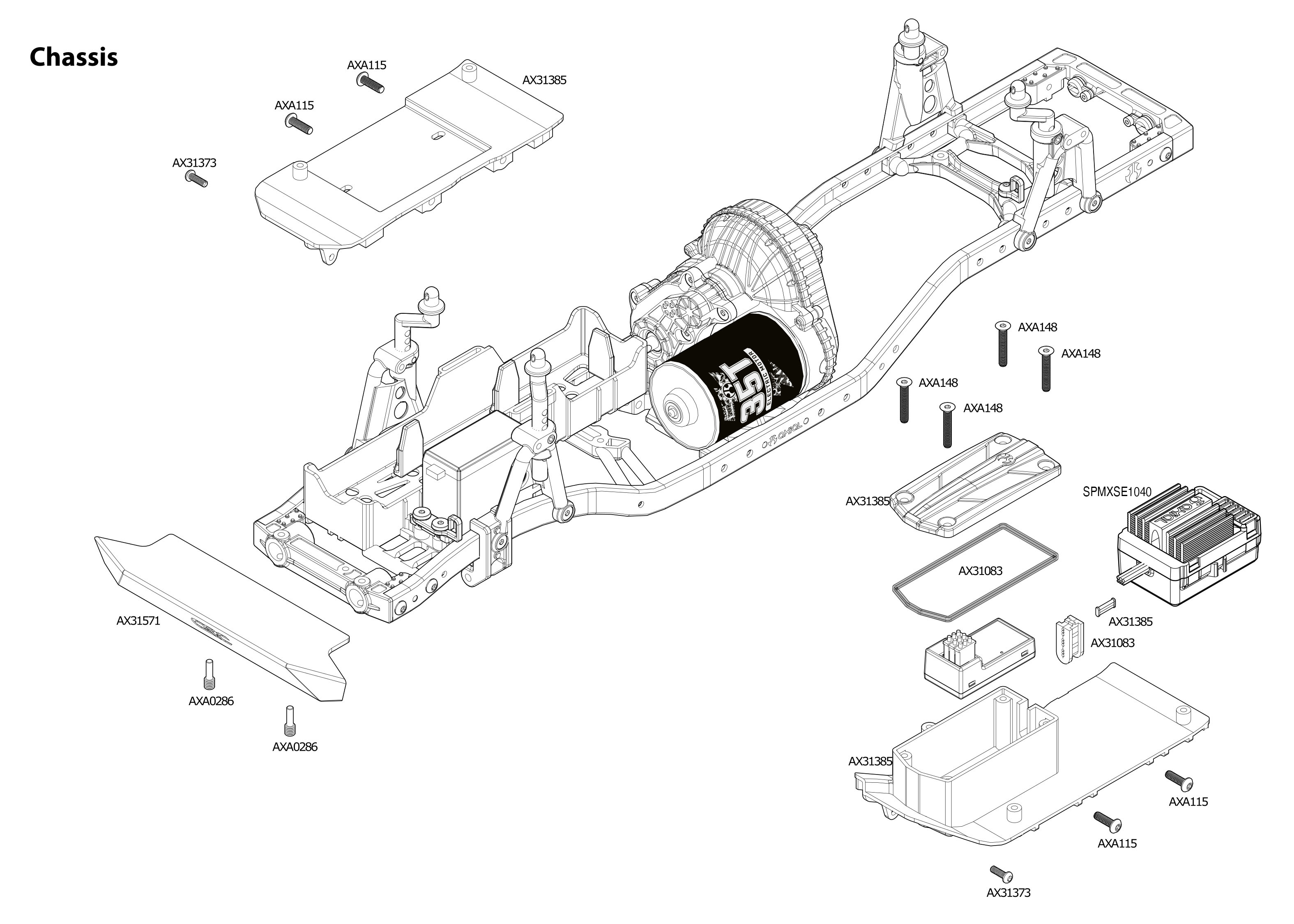 Exploded view: Axial SCX10 II Deadbolt 1:10 4WD RTR - All parts | Astra