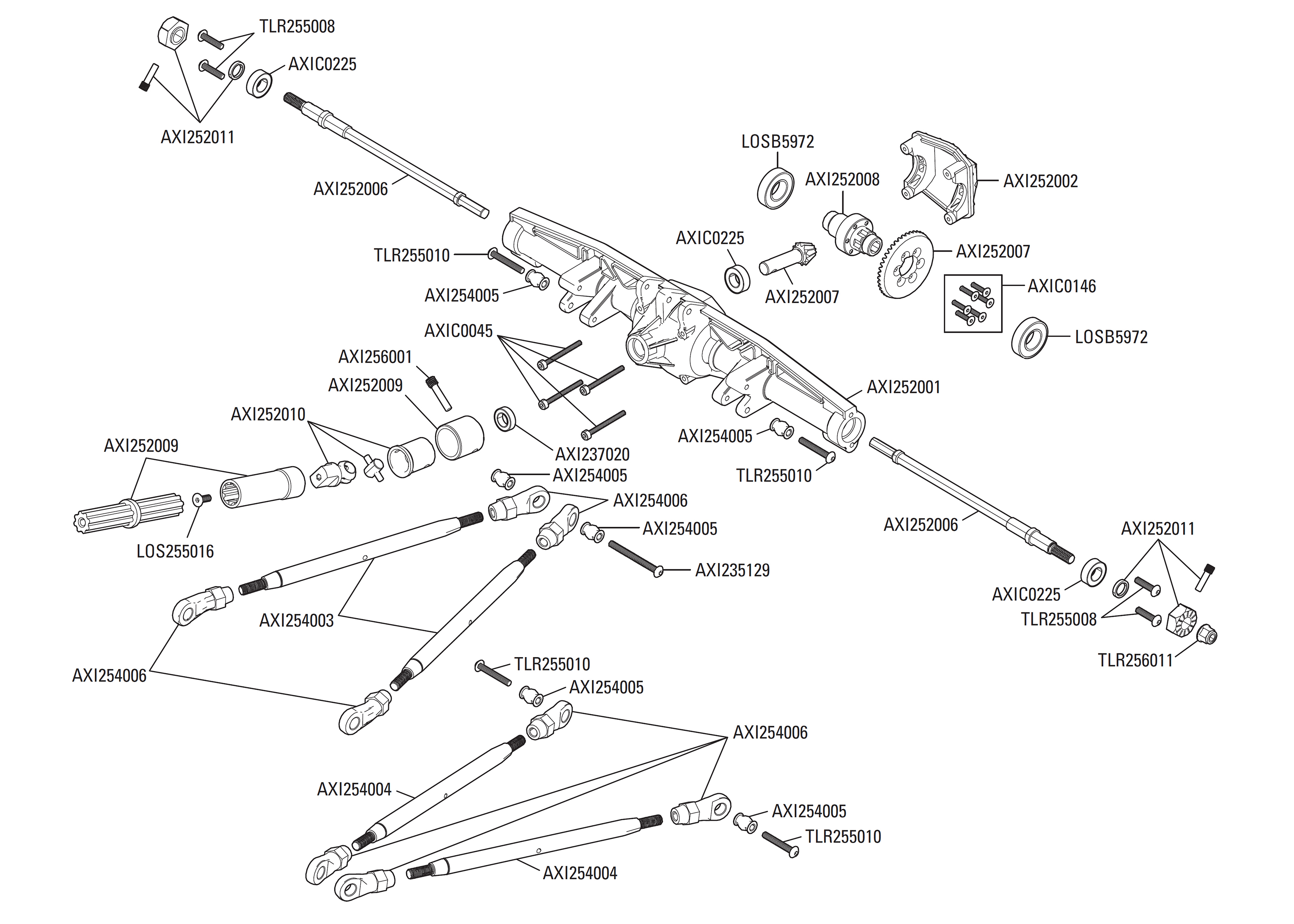Exploded view: Axial SCX6 Jeep JLU Wranger 1:6 4WD RTR - Rear part | Astra