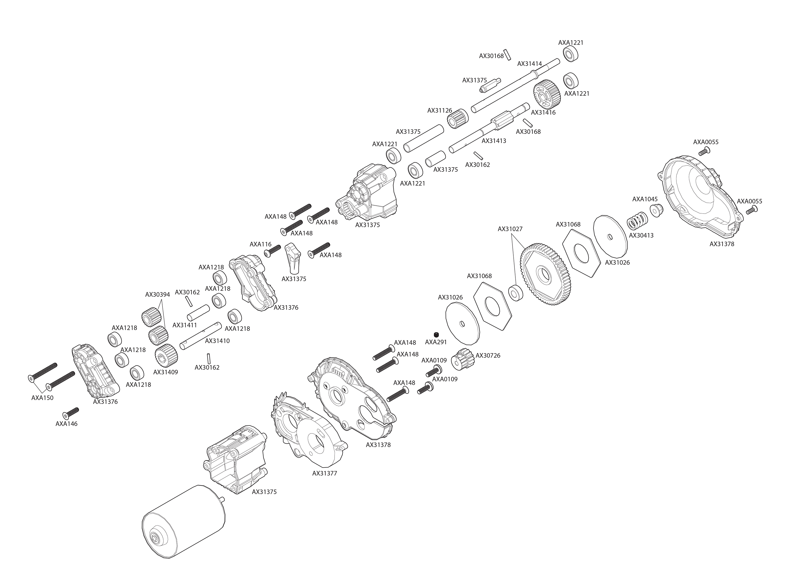 Exploded view: Axial SCX10 II UMG10 1:10 Kit - Diferenciál | Astra