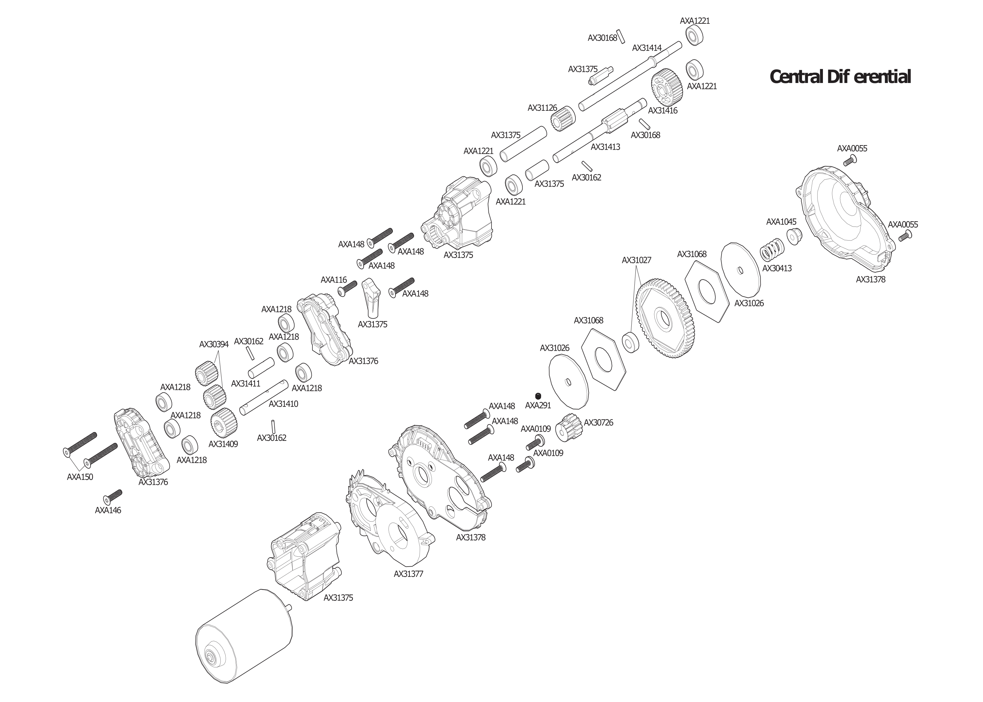 Exploded view: Axial SCX10 II Jeep Cherokee 1:10 4WD Kit - | Astra