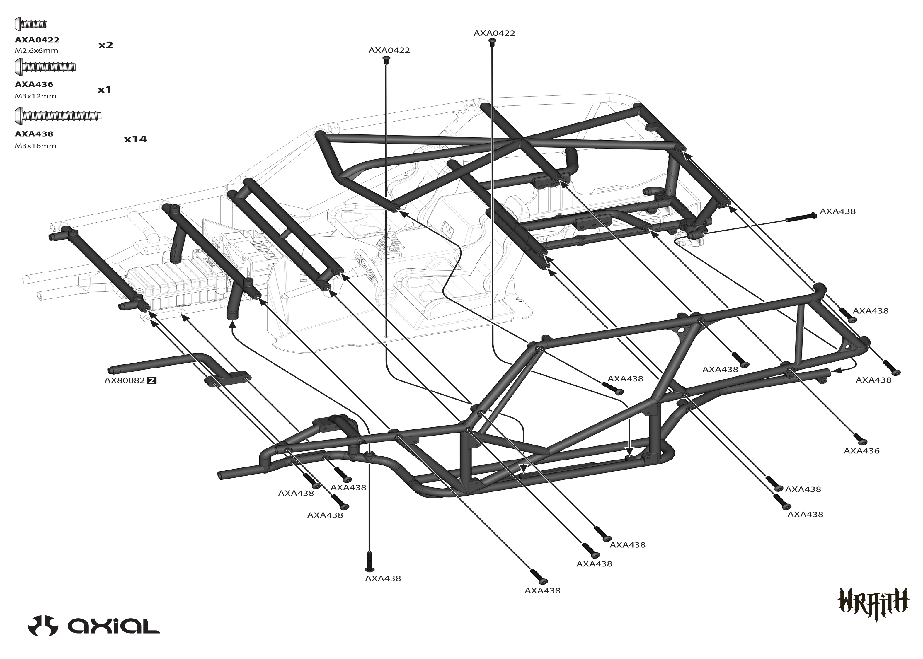 Exploded view: Axial Wraith Rock Racer 1:10 4WD RTR - Kapota | Astra