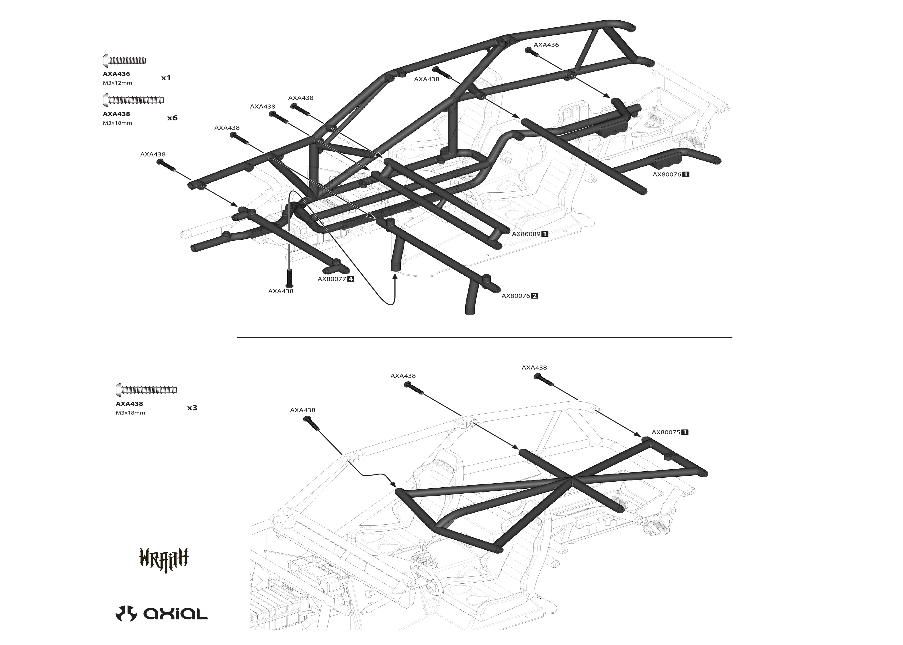 Exploded view: Axial Wraith Rock Racer 1:10 4WD RTR - Kostra | Astra