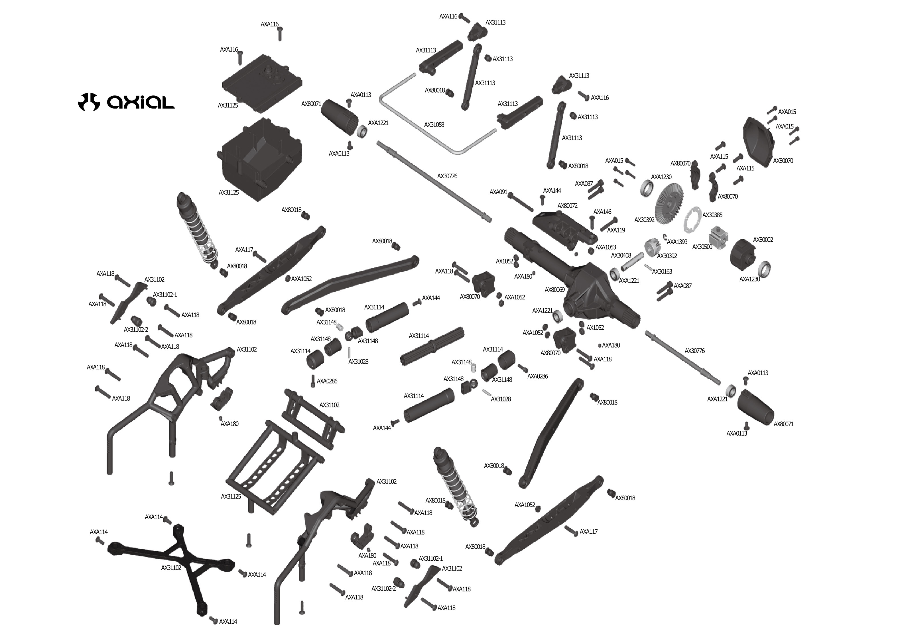 Exploded view: Axial Yeti 1:10 4WD RTR - Rear part | Astra
