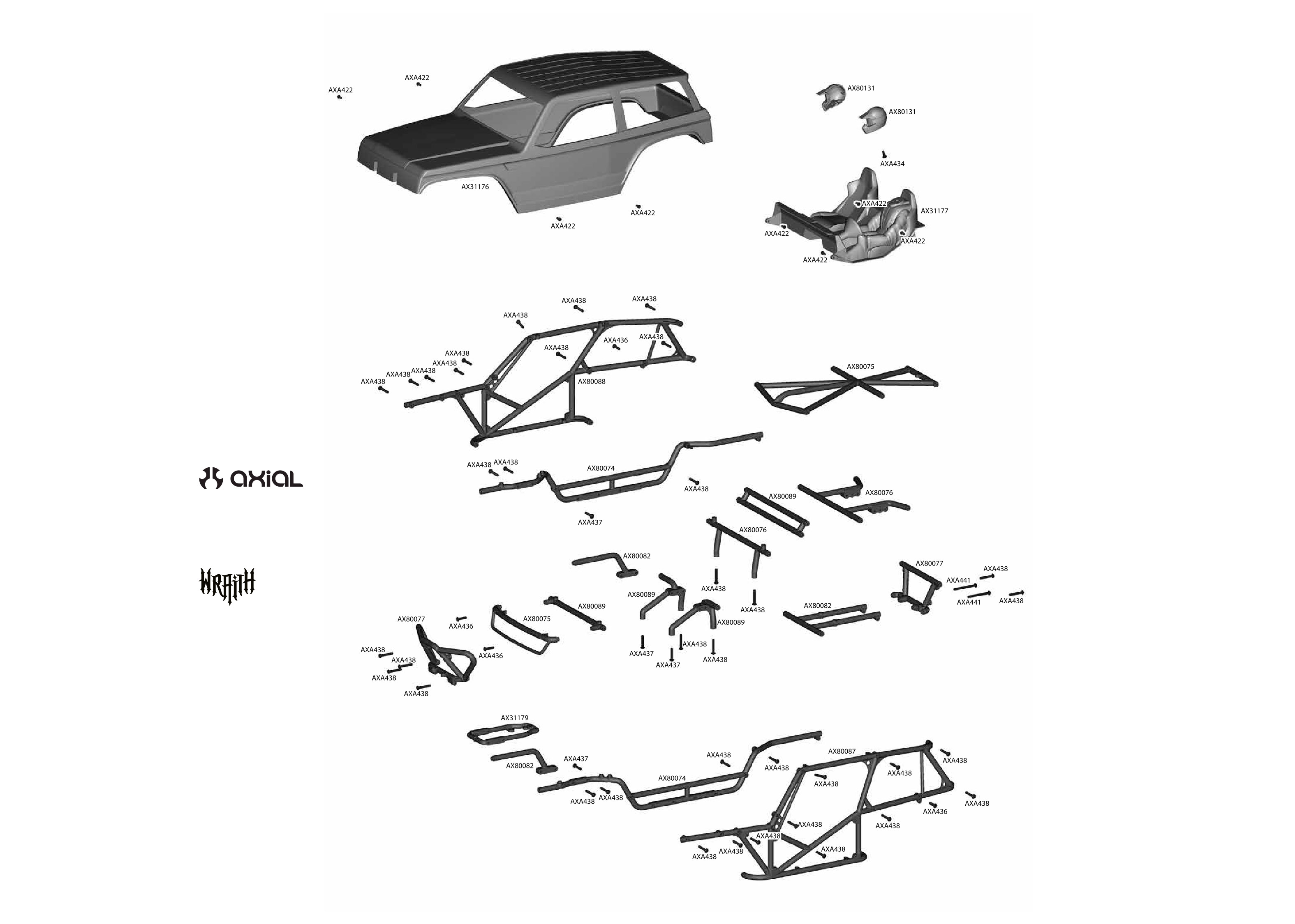 Exploded view: Axial Wraith Spawn 1:10 4WD RTR - Body | Astra