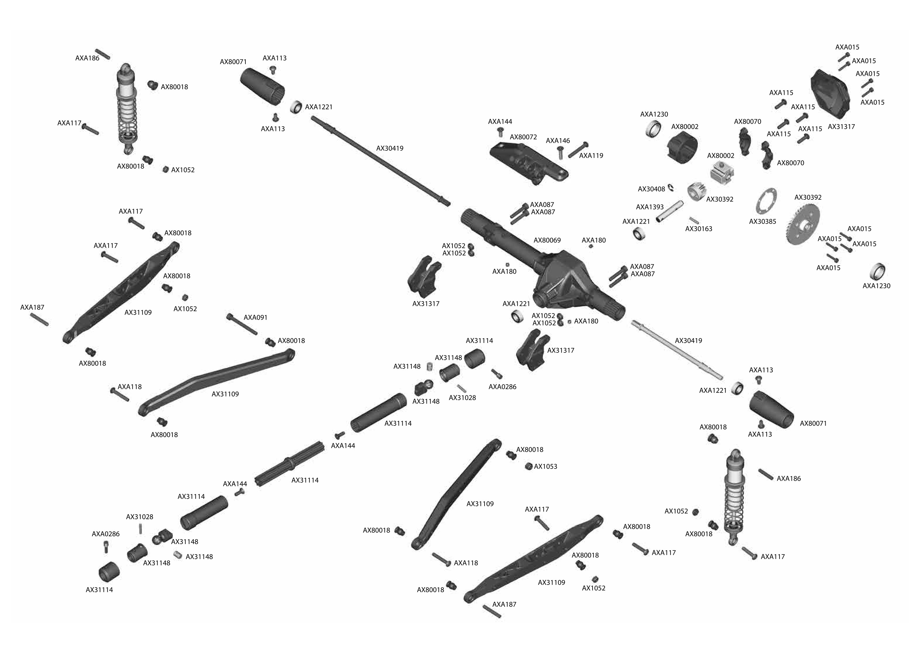 Exploded view: Axial RR10 1:10 4WD RTR - Rear part | Astra