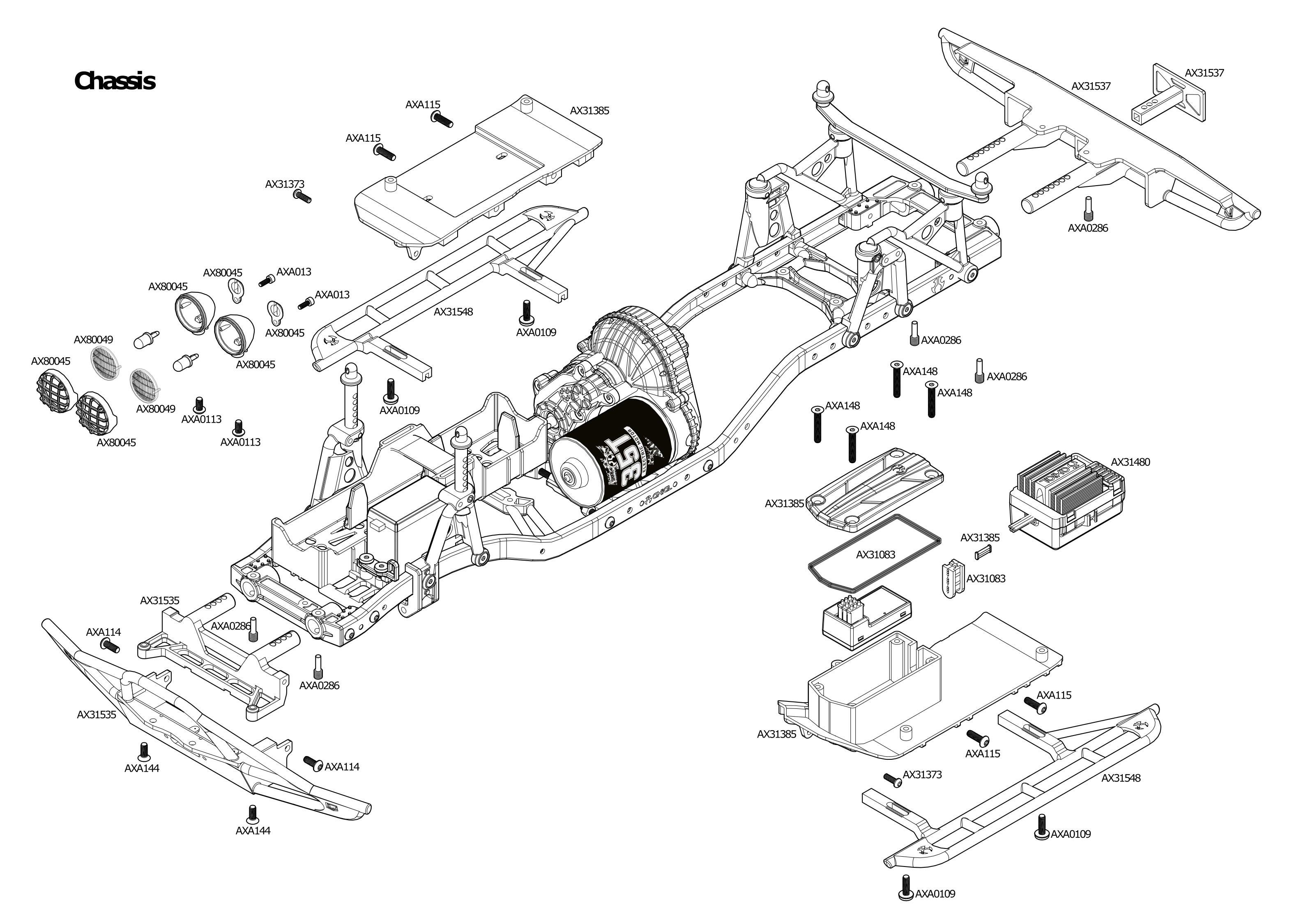 Exploded view: Axial SCX10 II Chevrolet Blazer 1969 1:10 4WD RTR ...