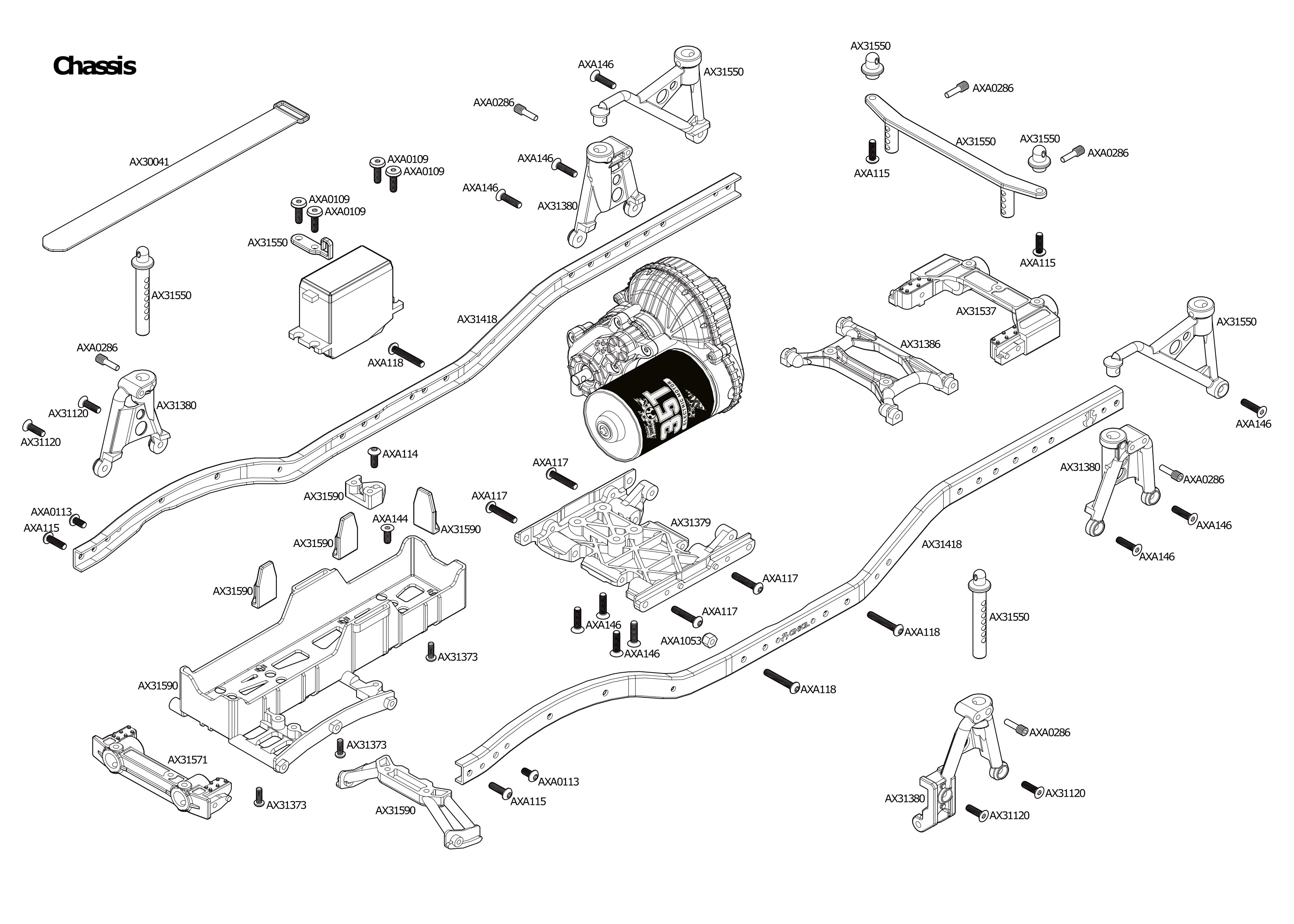 Exploded view: Axial SCX10 II Chevrolet Blazer 1969 1:10 4WD RTR ...