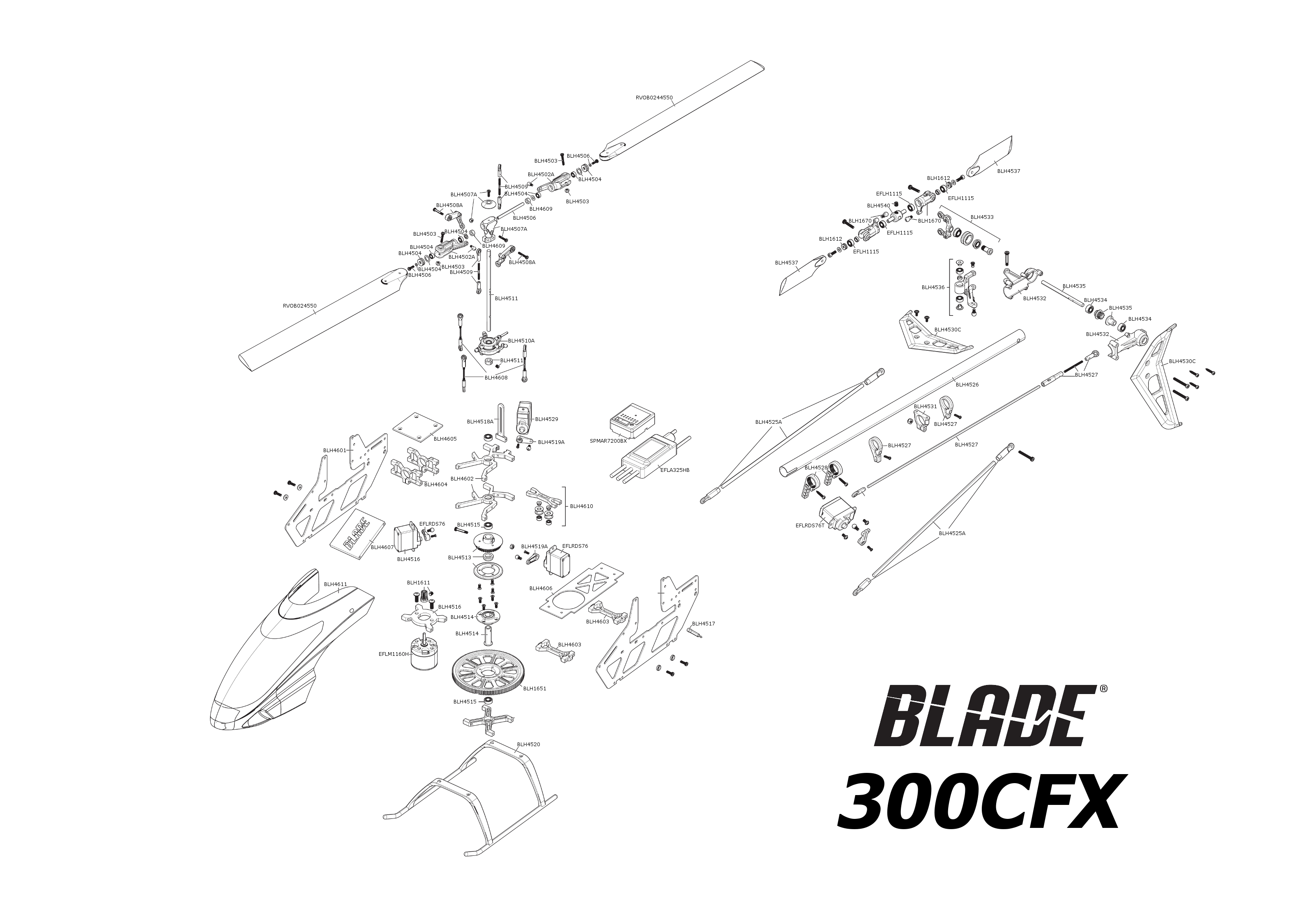 Exploded view: Blade 300 CFX - Chassis | Astra
