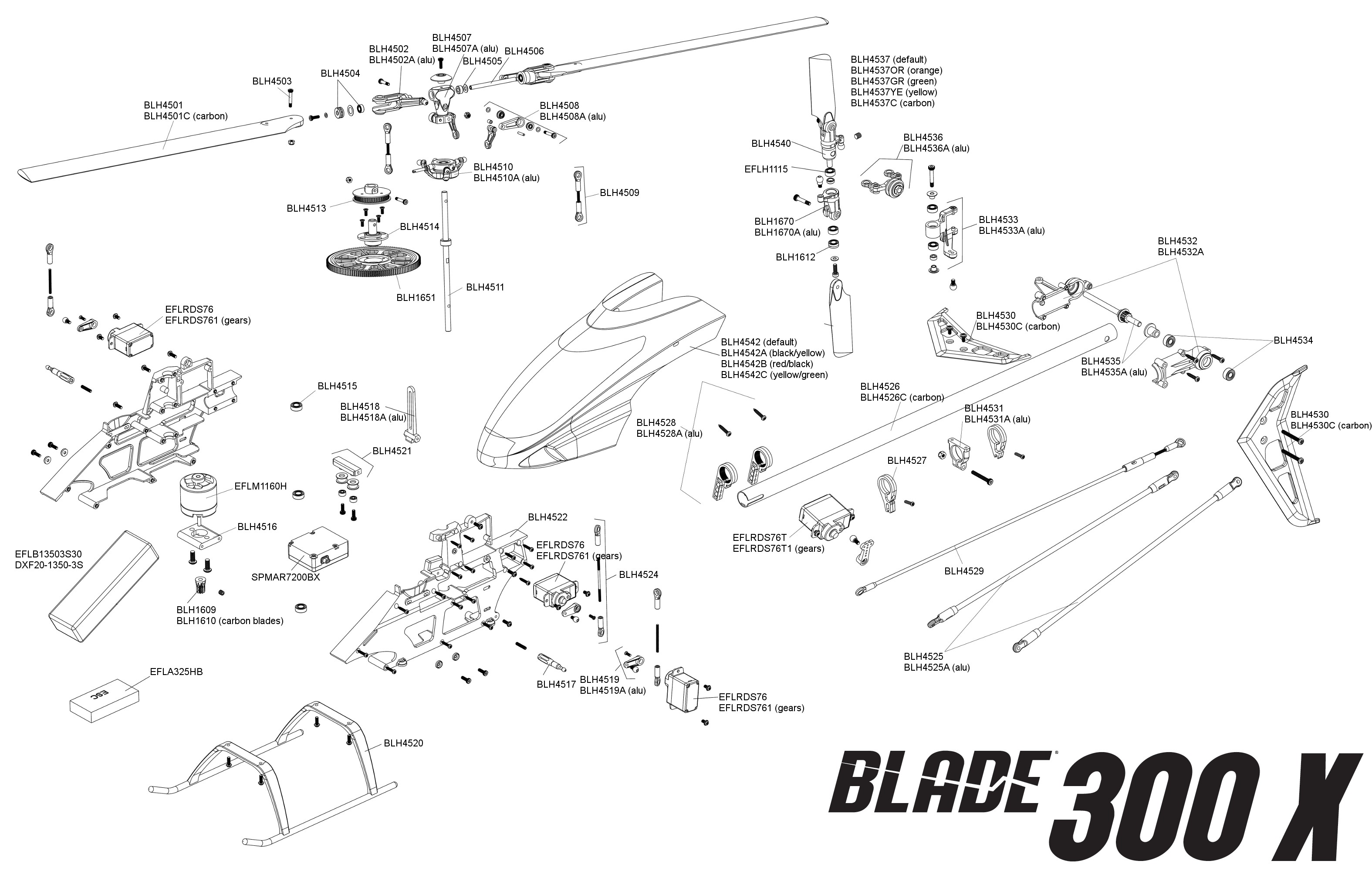 Exploded view: Blade 300 X - Chassis | Astra