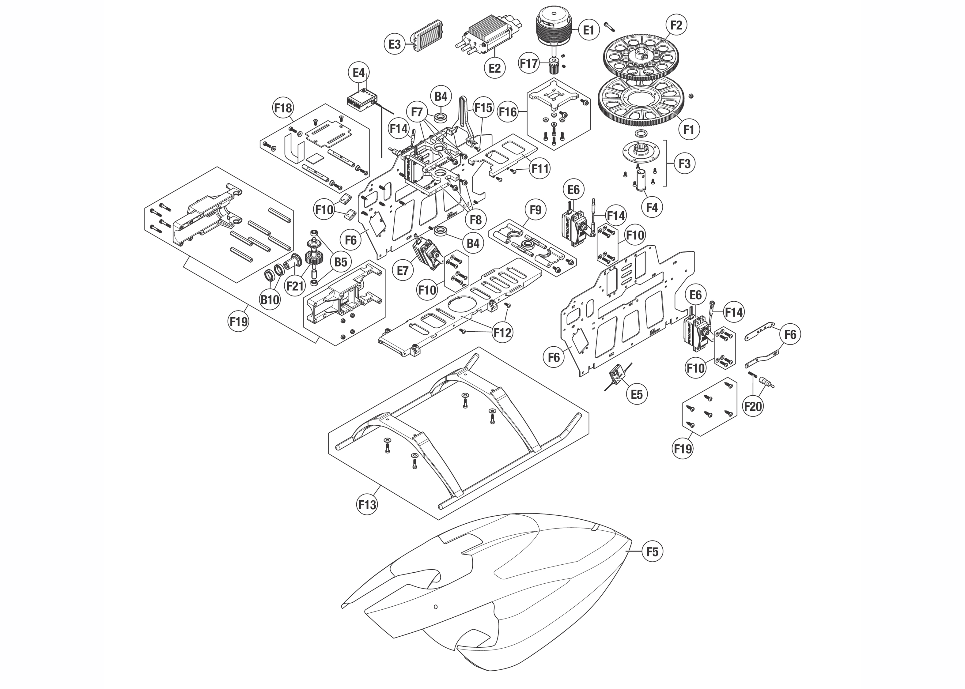Exploded view: Blade 550X - Chassis | Astra