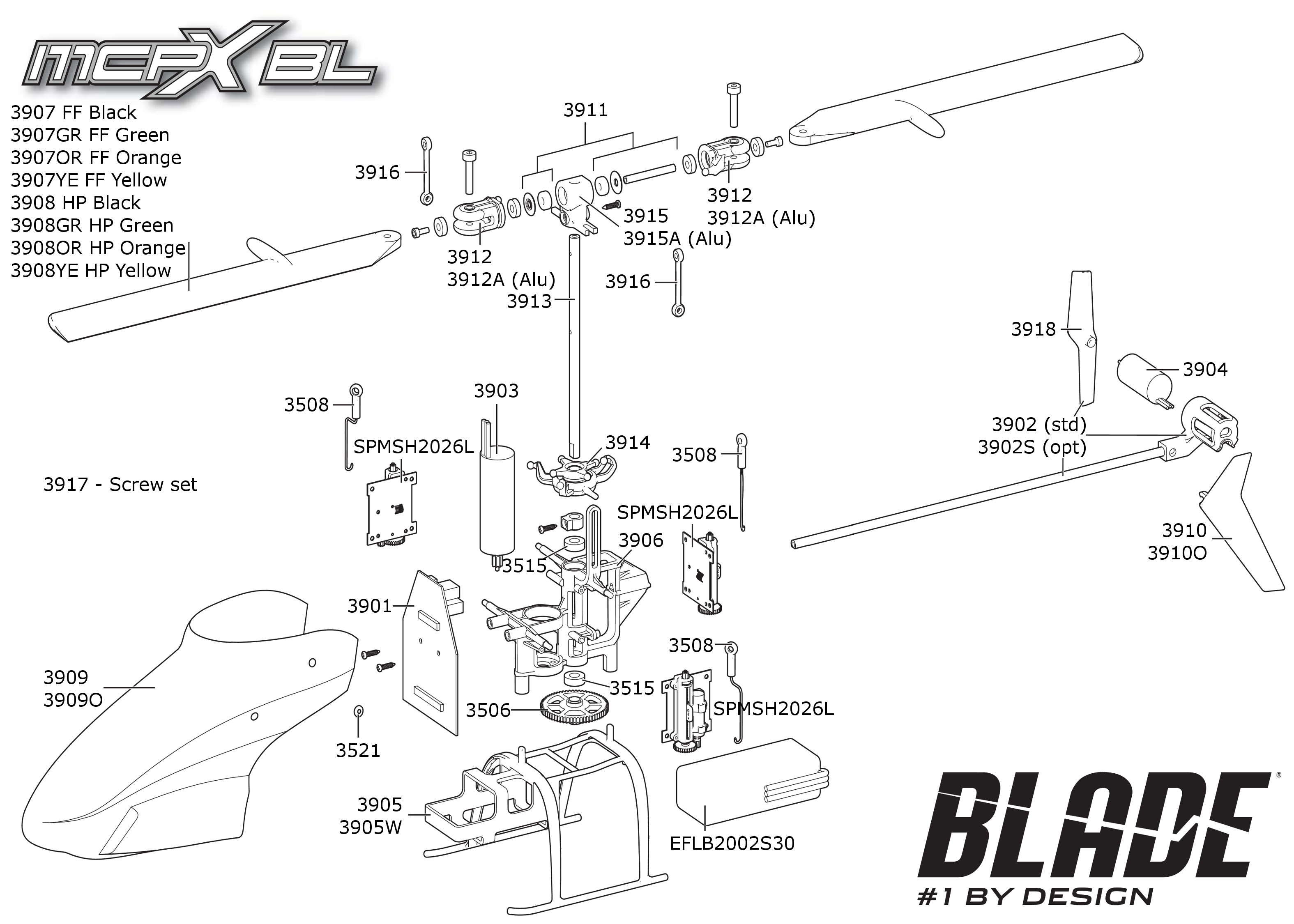 Exploded view: Blade mCPX Brushless - Chassis | Astra