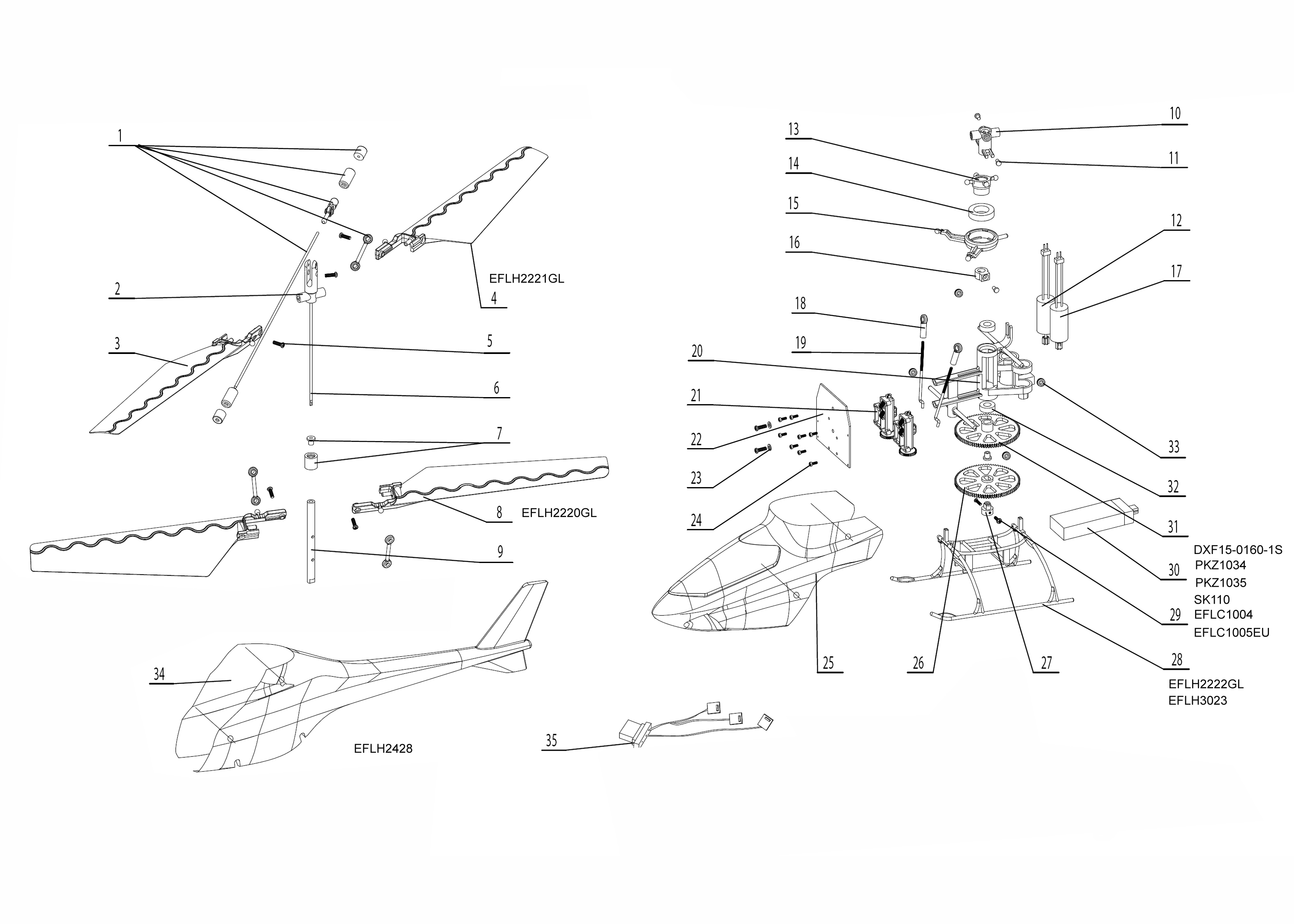 Exploded view: Blade mCX2 - Chassis | Astra