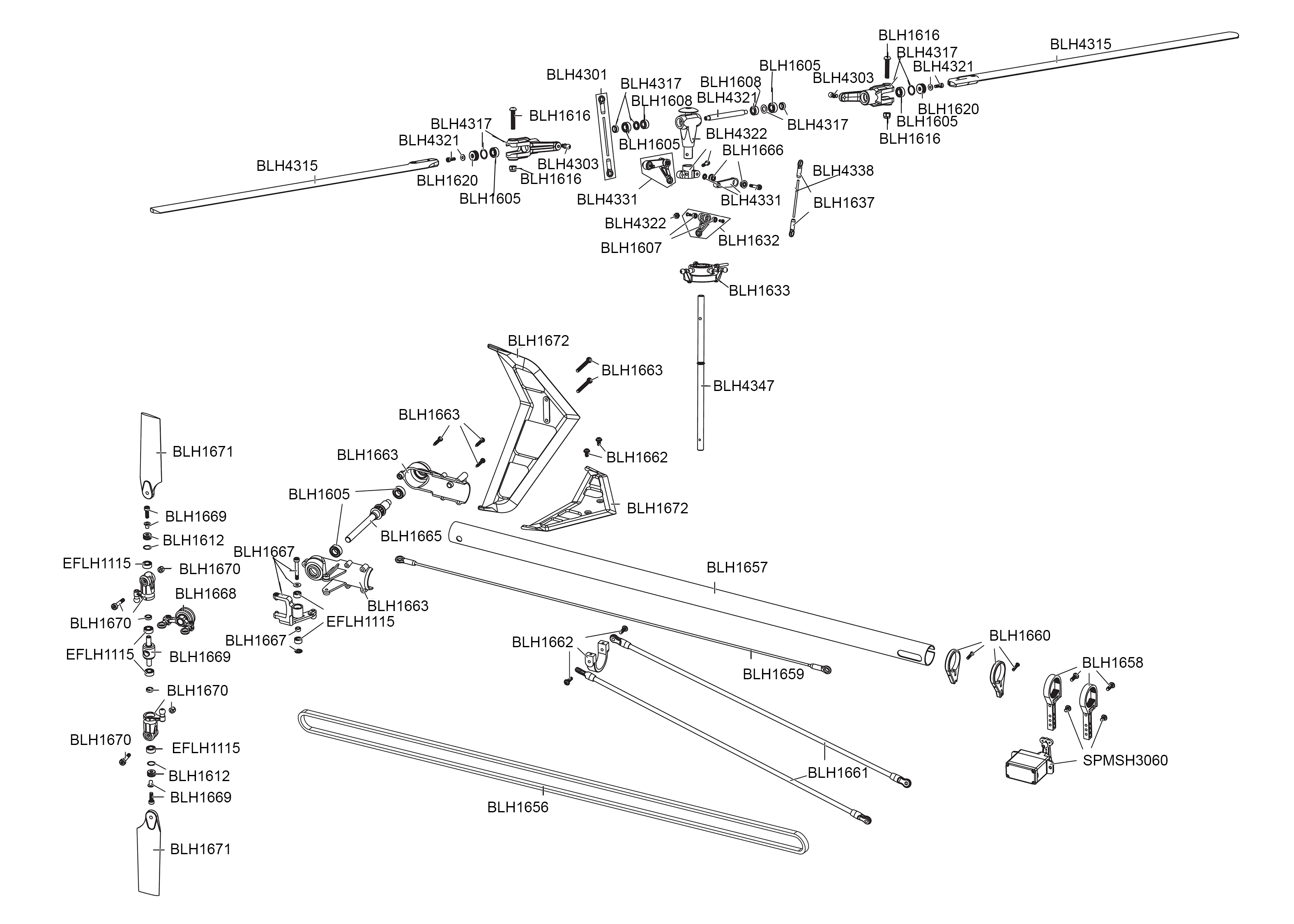 Exploded view: RC vrtulník Blade 330X RTF - Rotor | Astra