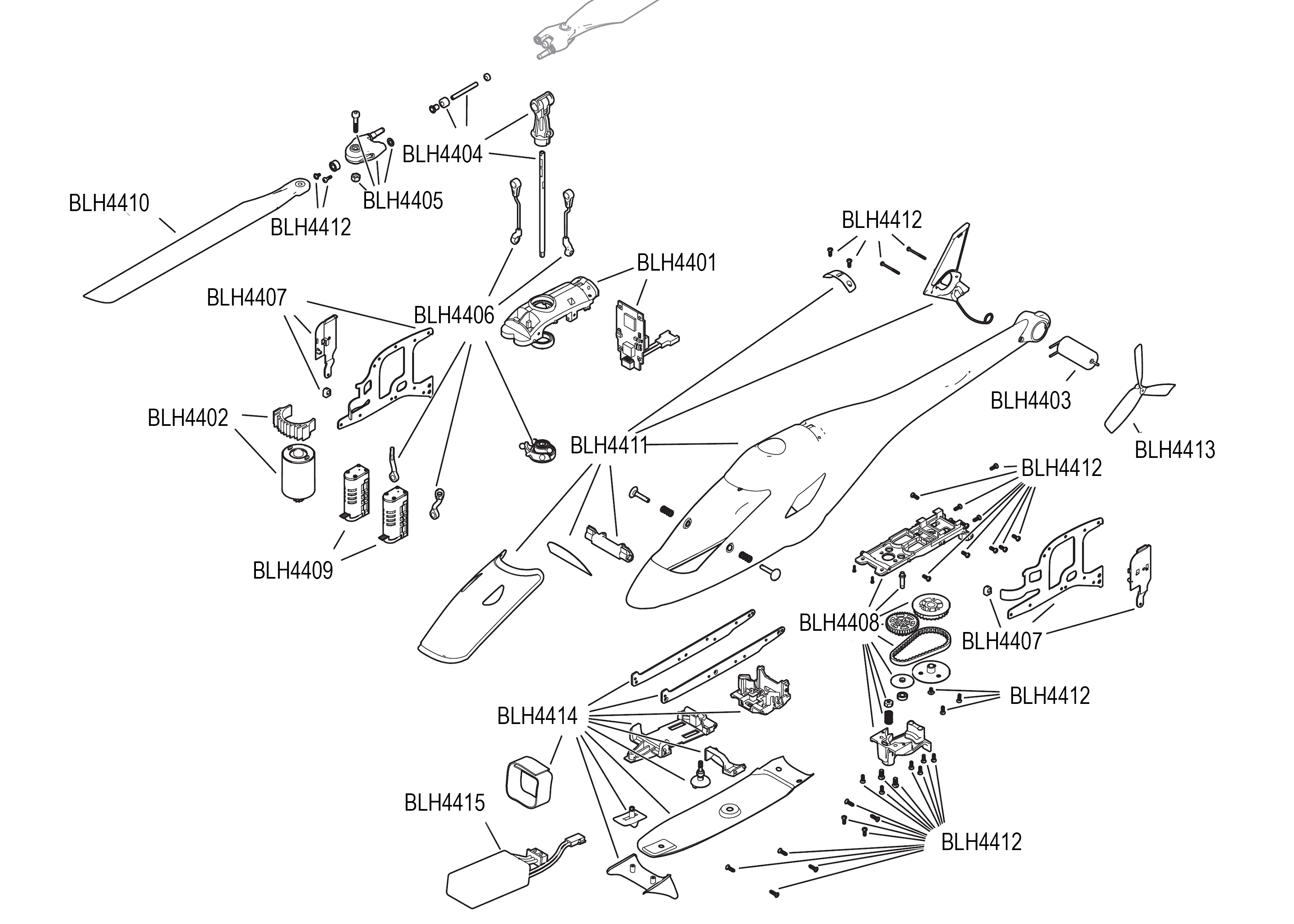 Exploded view: Blade 150 FX RTF - Chassis | Astra