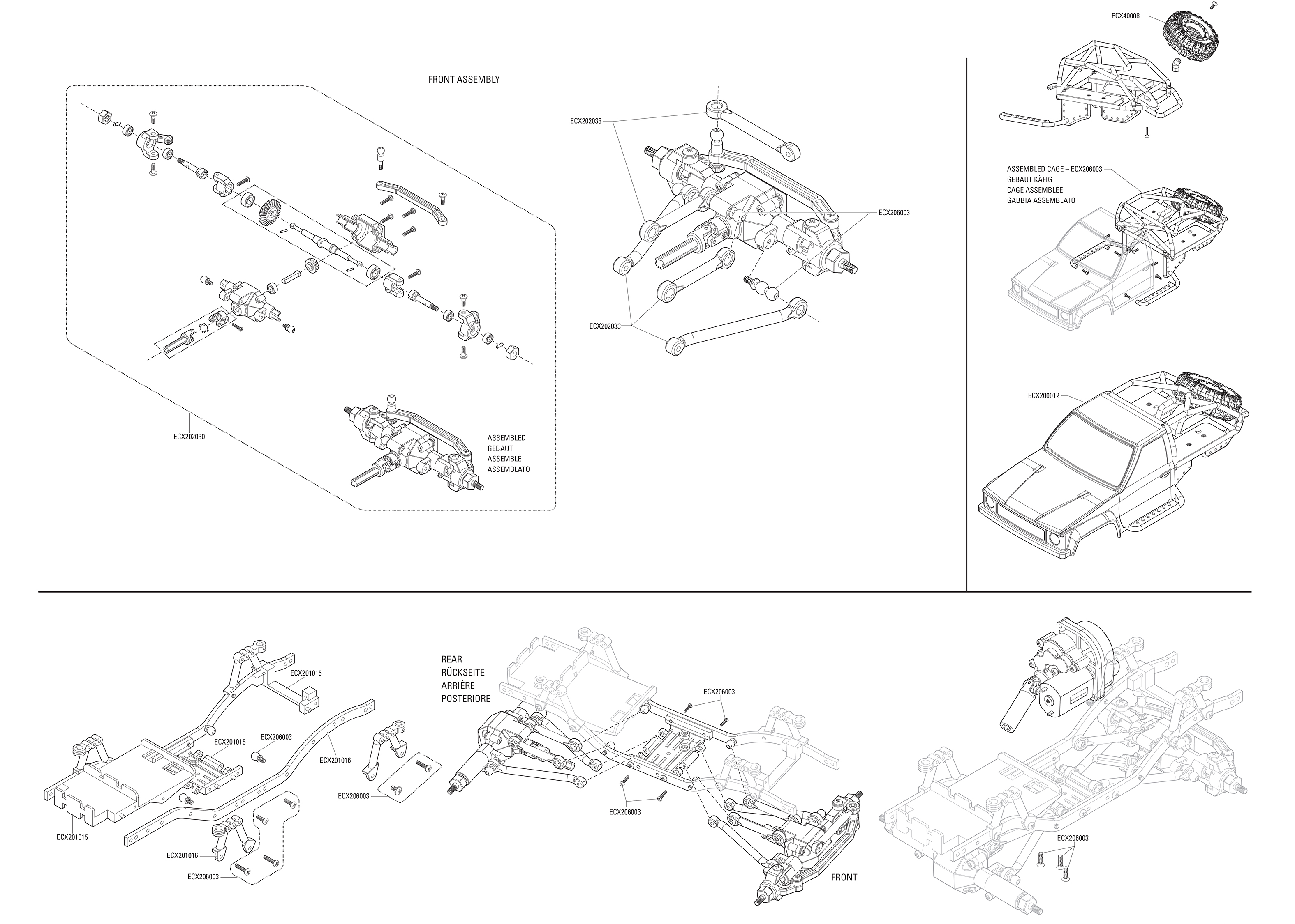 Exploded view: ECX Barrage 1:24 4WD RTR - Front part | Astra
