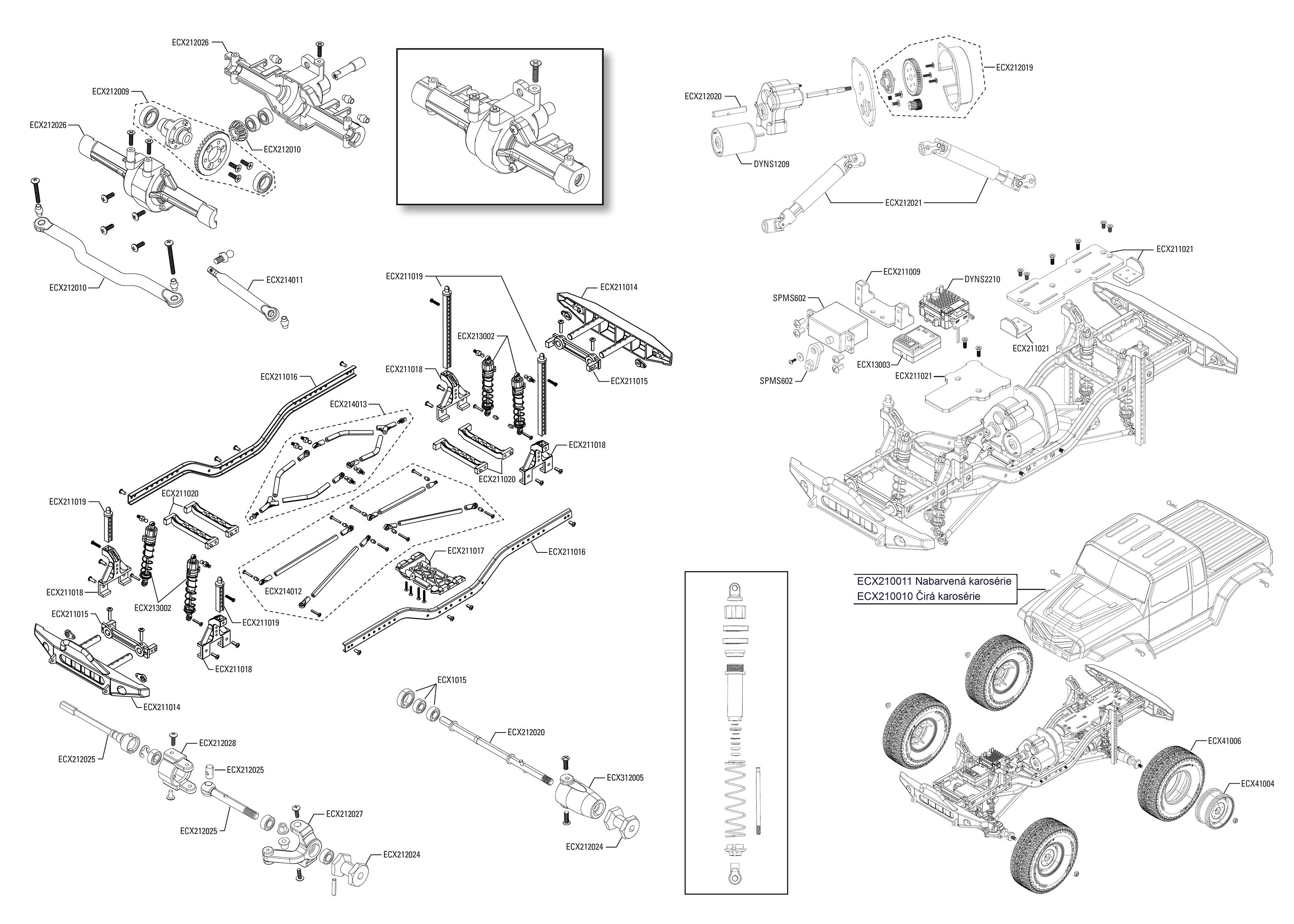 Exploded view: ECX Barrage Brushed 1:10 1.9 4WD RTR - Chassis | Astra