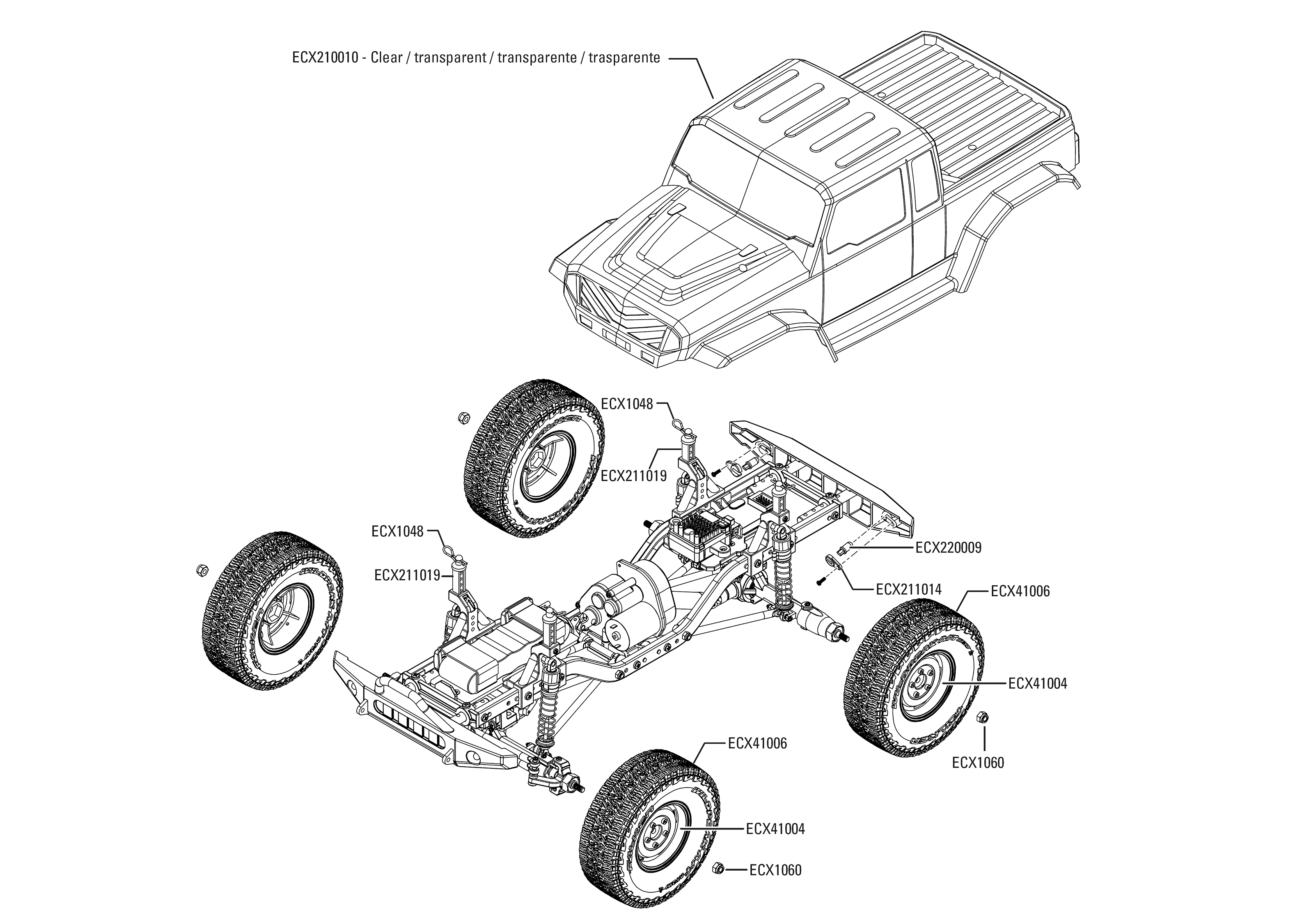 Exploded view: ECX Barrage 1.9 4WD Kit RTR - Body | Astra