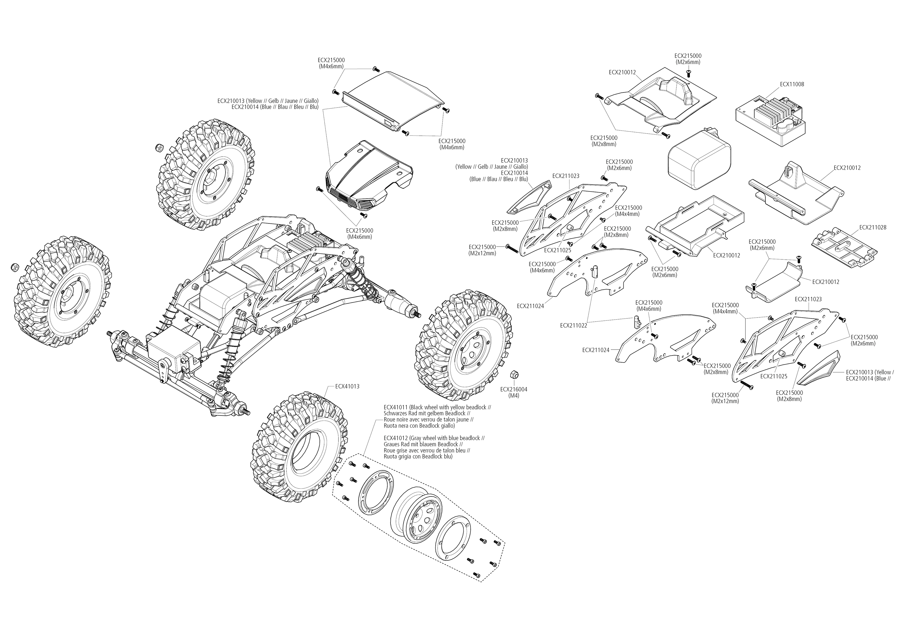 Exploded view: ECX Temper Crawler Gen 2 1:18 4WD RTR - Chassis | Astra
