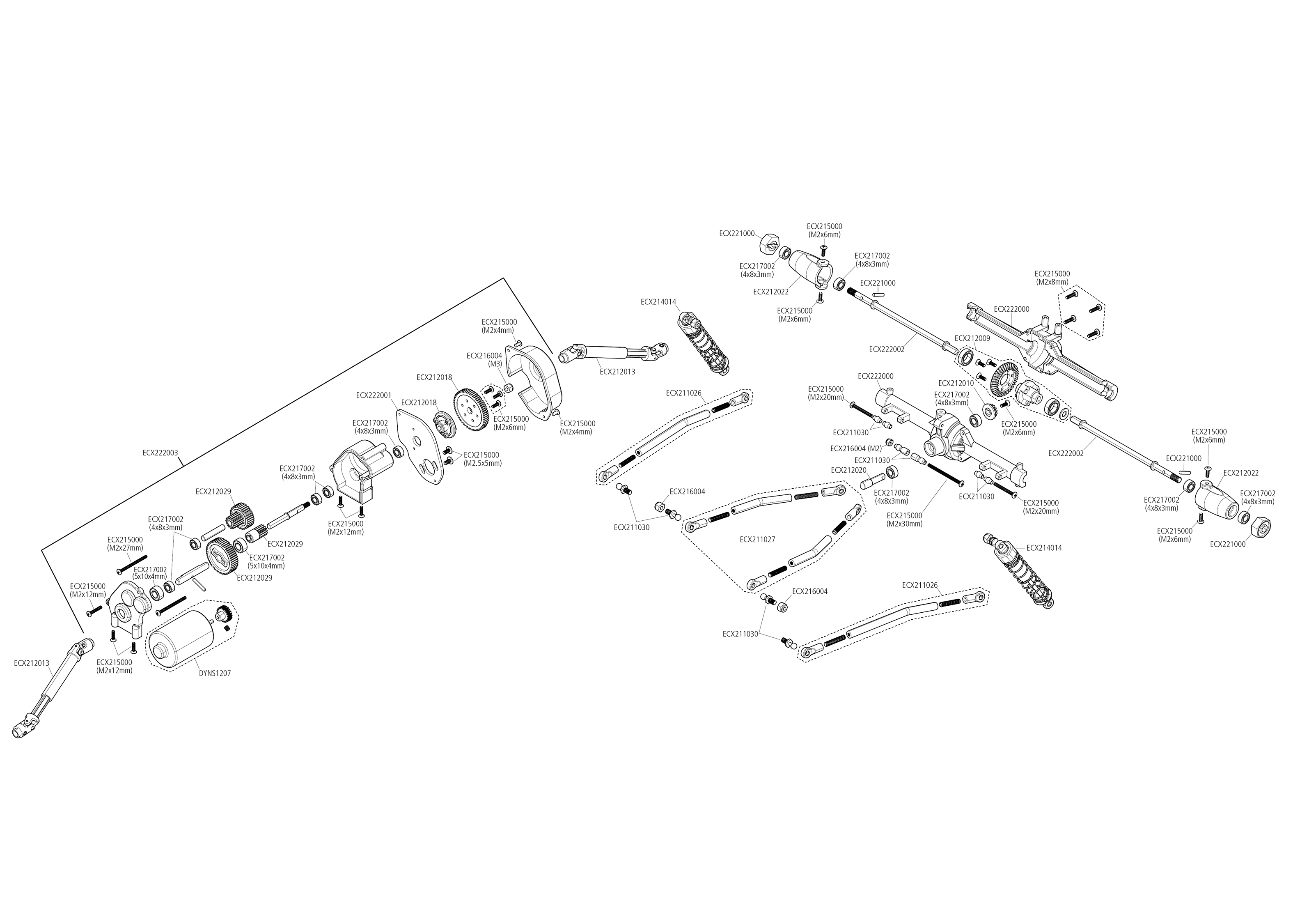 Exploded view: ECX Temper Crawler Gen 2 1:18 4WD RTR - Rear part | Astra
