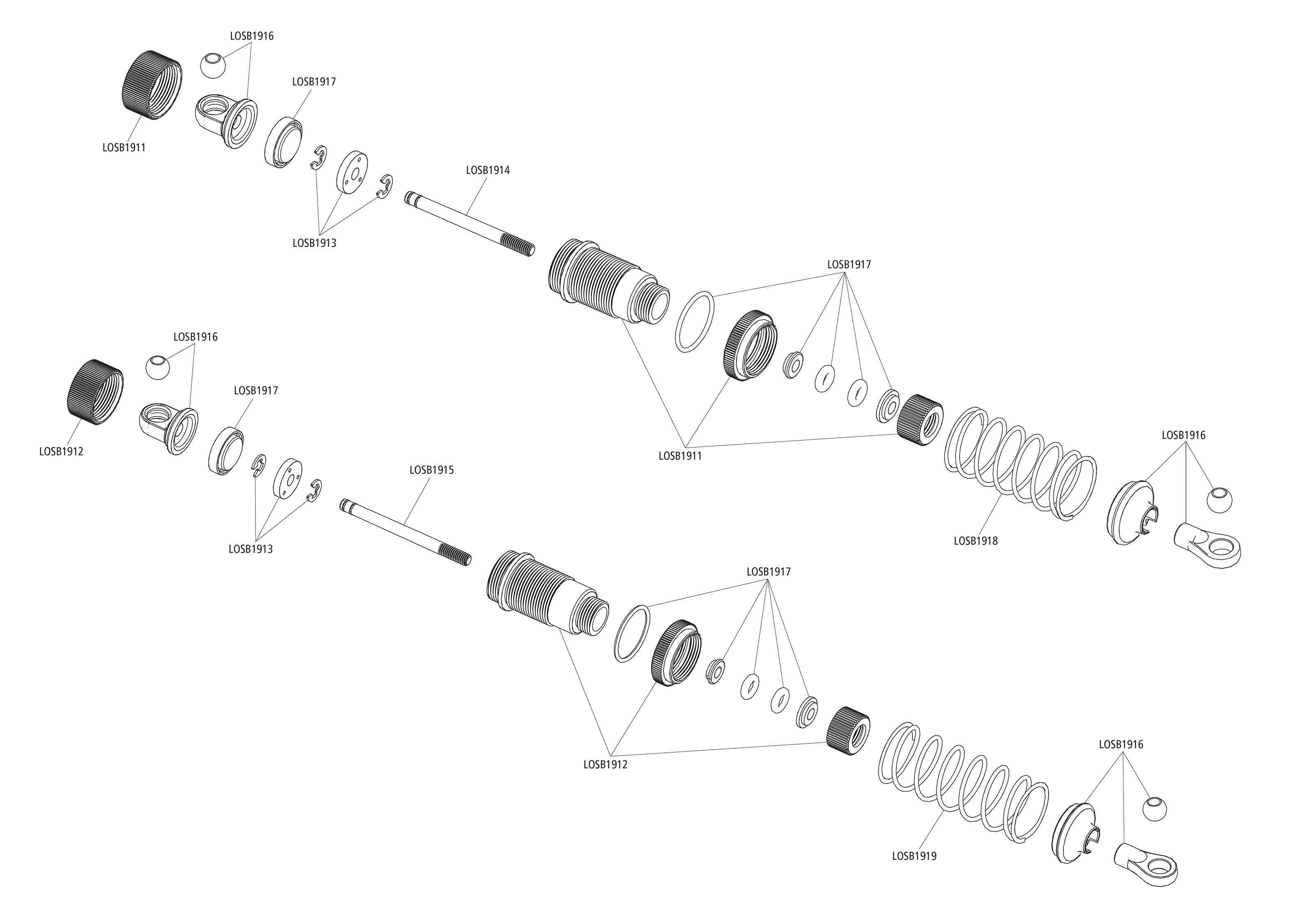 Exploded view: Losi Mini 8IGHT-DB Buggy 4WD - Shock | Astra