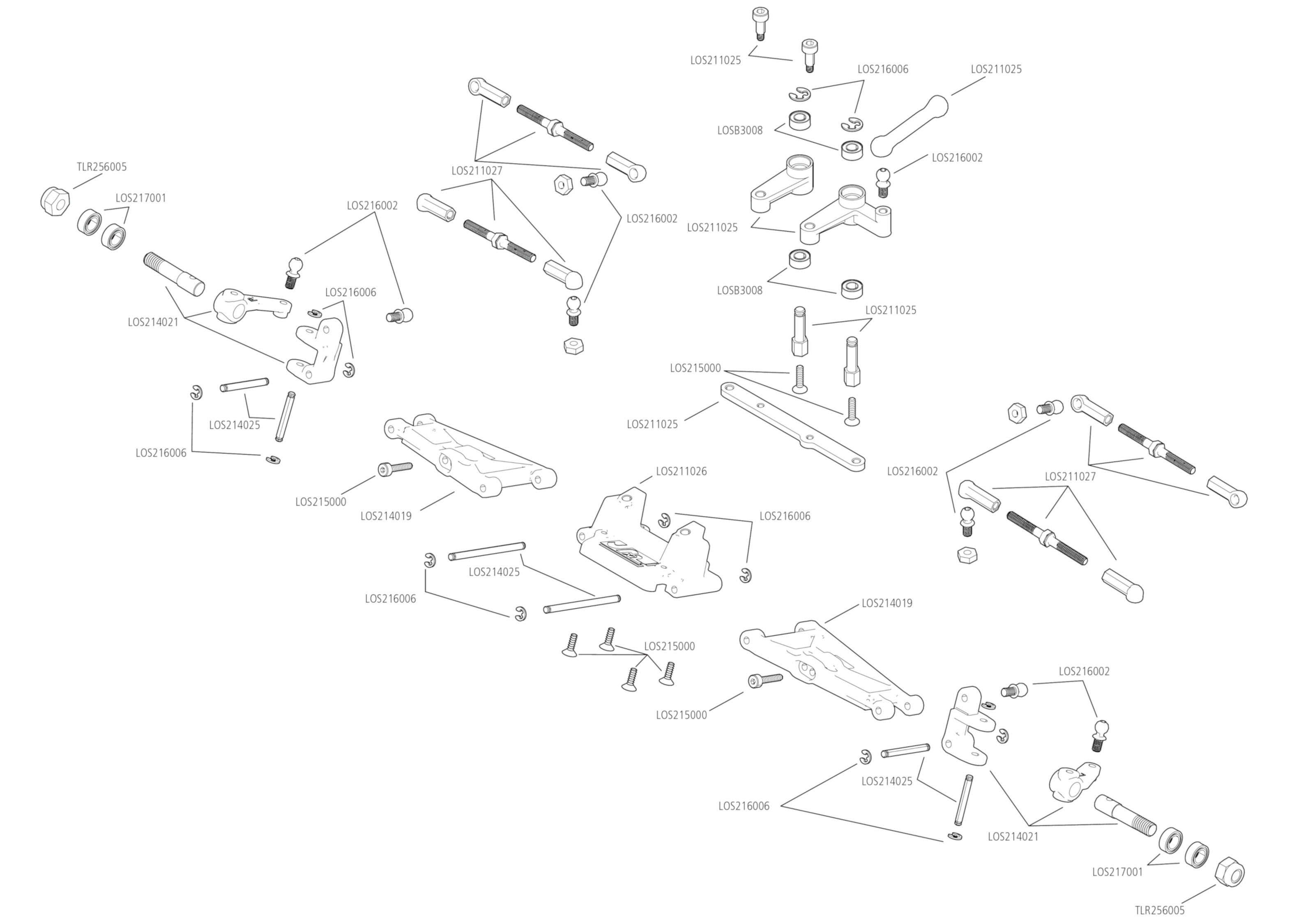 Exploded view: Losi Mini JRX2 1:16 RTR - Front part | Astra