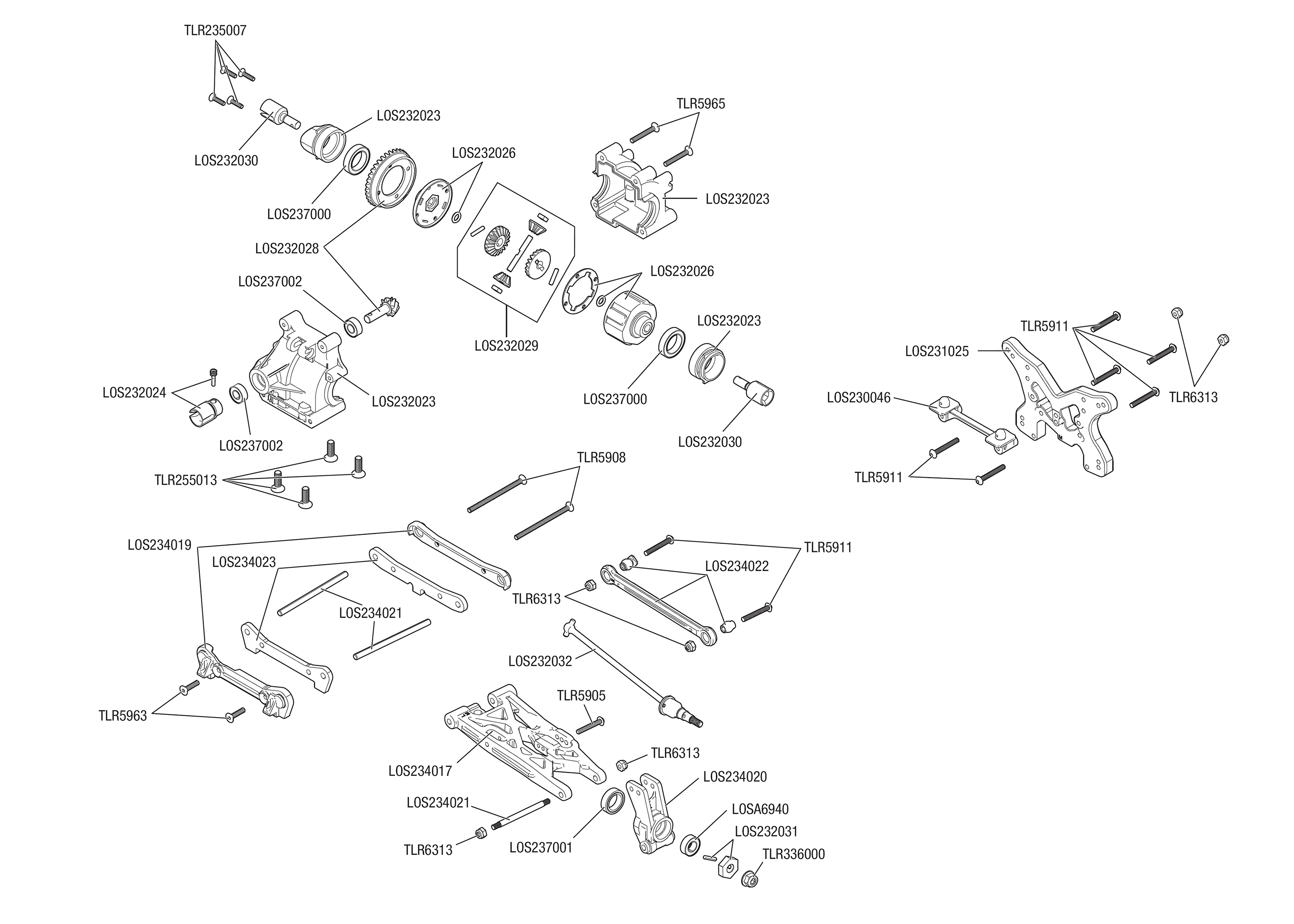 Exploded view: Losi Tenacity Pro 1:10 4WD RTR - Rear part | Astra