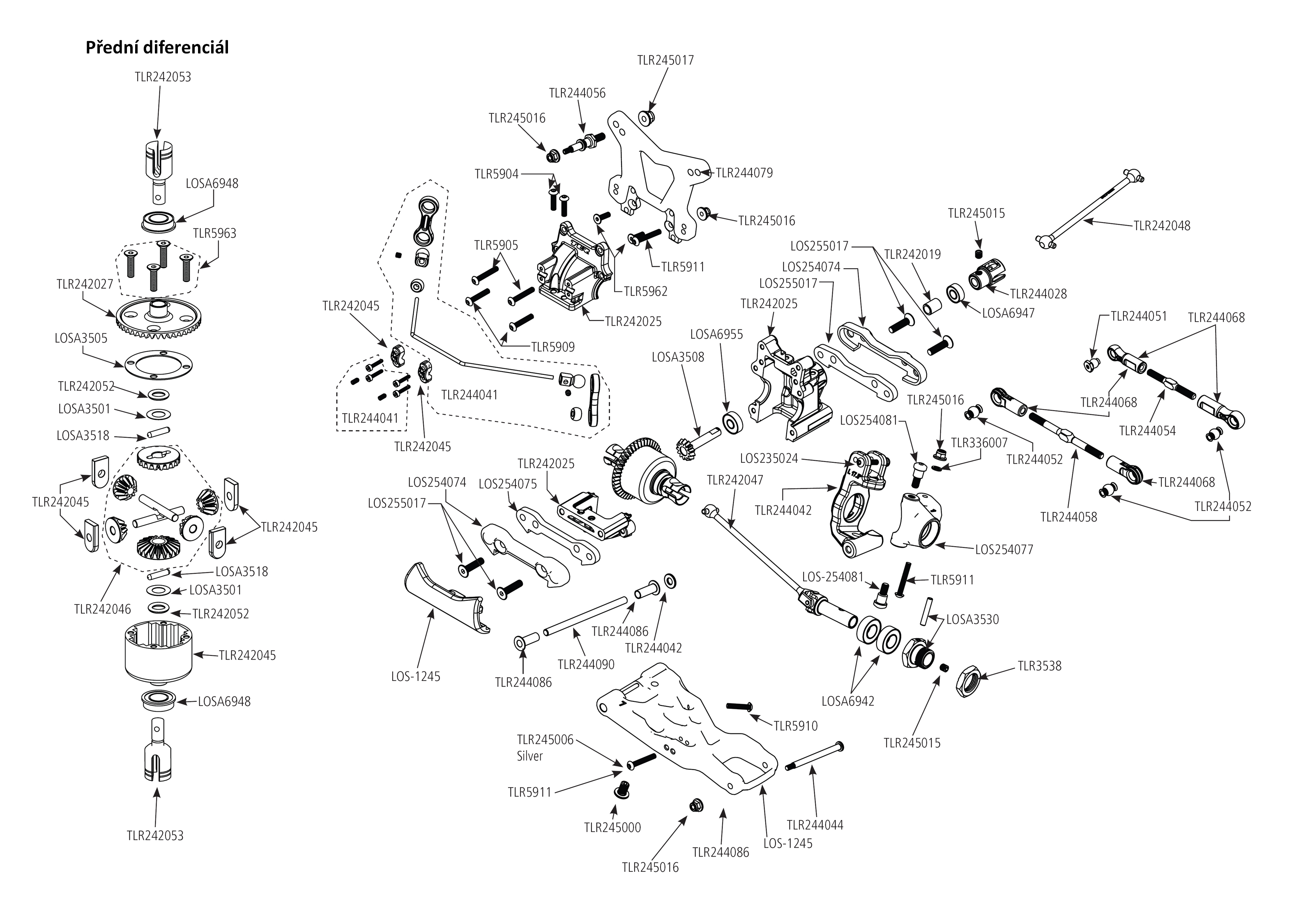 Exploded view: 8ight-XE Electric Buggy 1:8 4WD RTR - Front part | Astra