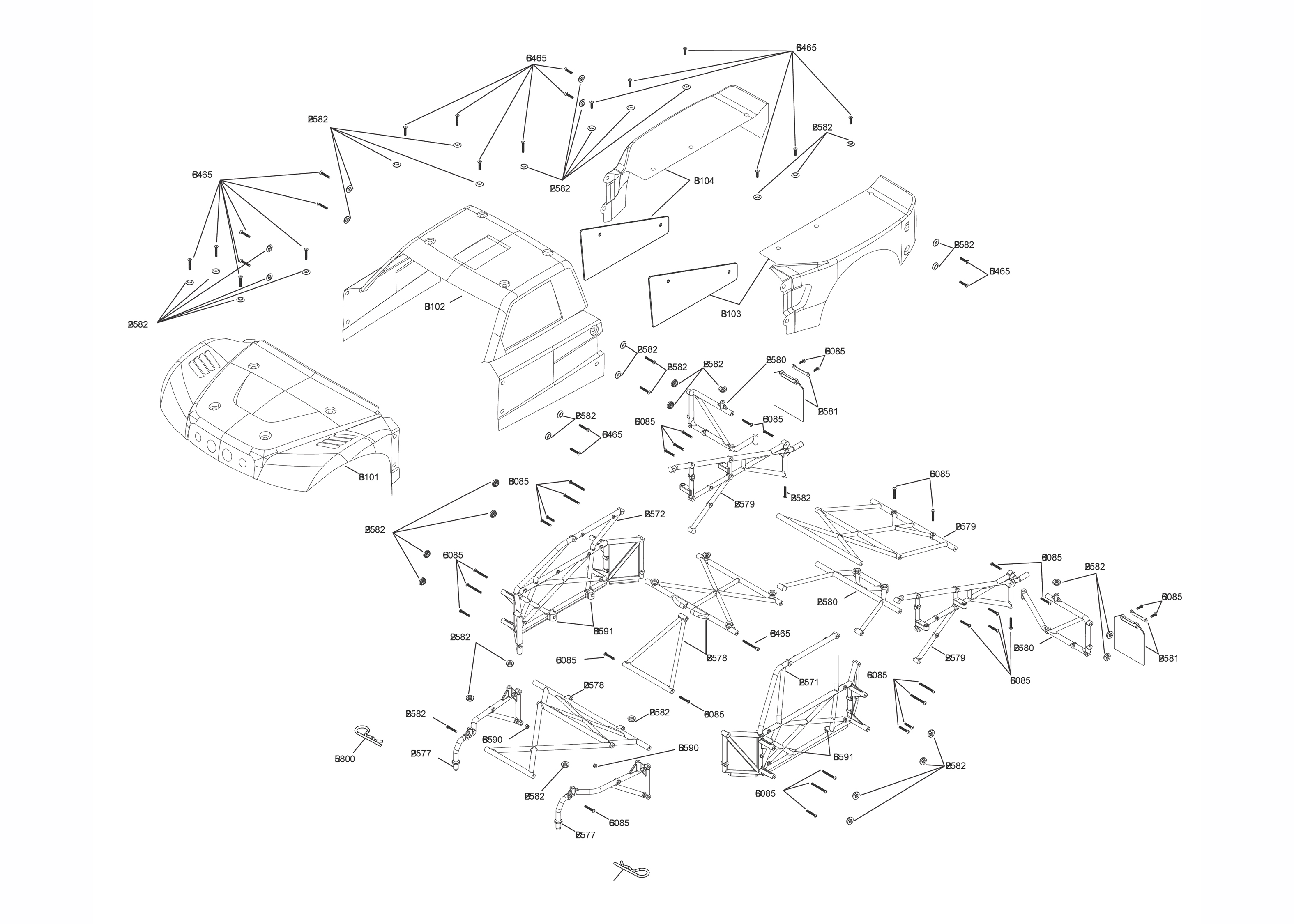 Exploded view: Losi 5IVE-T 1:5 4WD Short Course Truck AVC RTR - Body ...