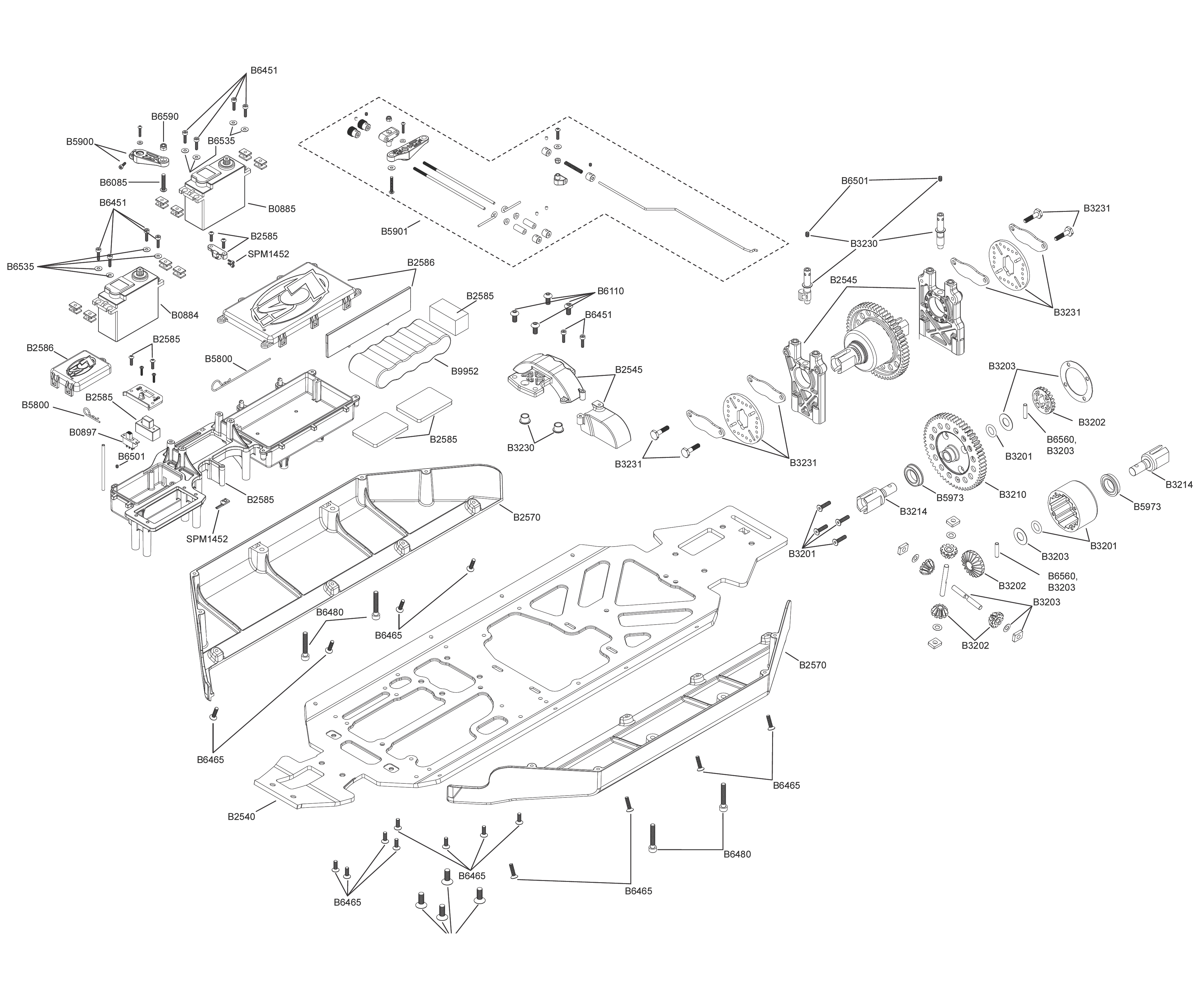 Exploded view: Losi 5IVE-T 1:5 4WD Short Course Truck AVC RTR - Chassis ...