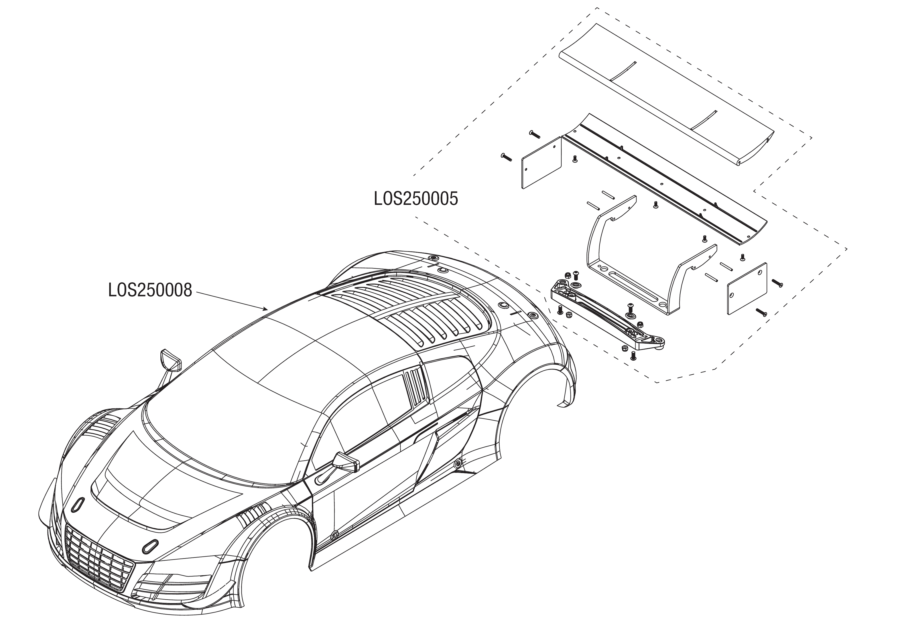 Exploded view: Audi R8 1:6 LMS Ultra FIA-GT3 BL AVC RTR - Body | Astra