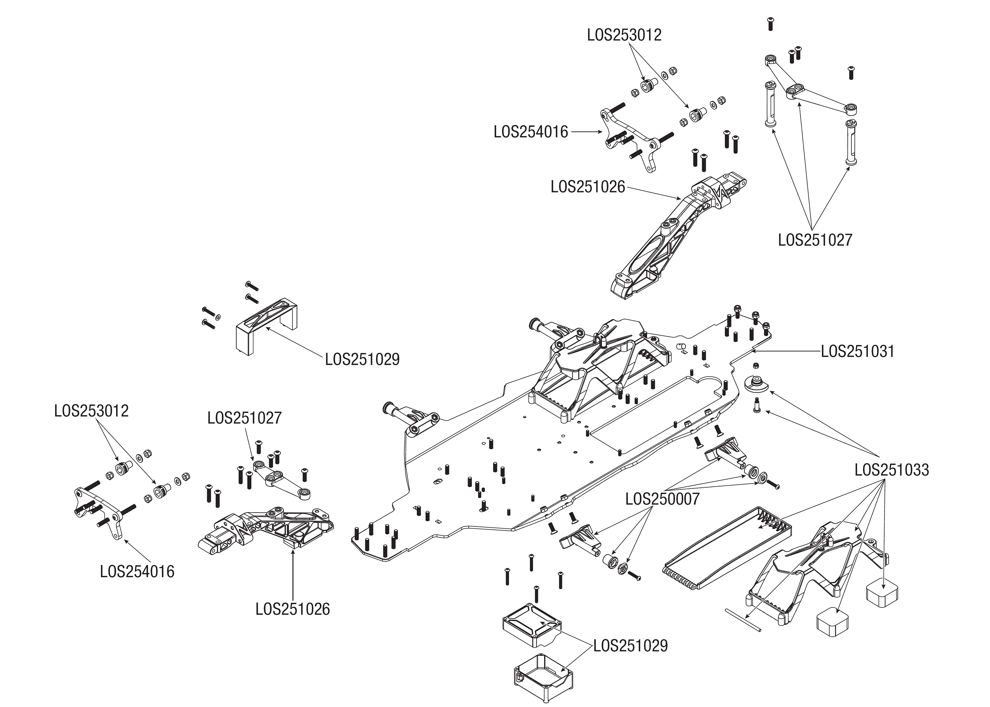 Exploded view: Audi R8 1:6 LMS Ultra FIA-GT3 BL AVC RTR - Chassis | Astra