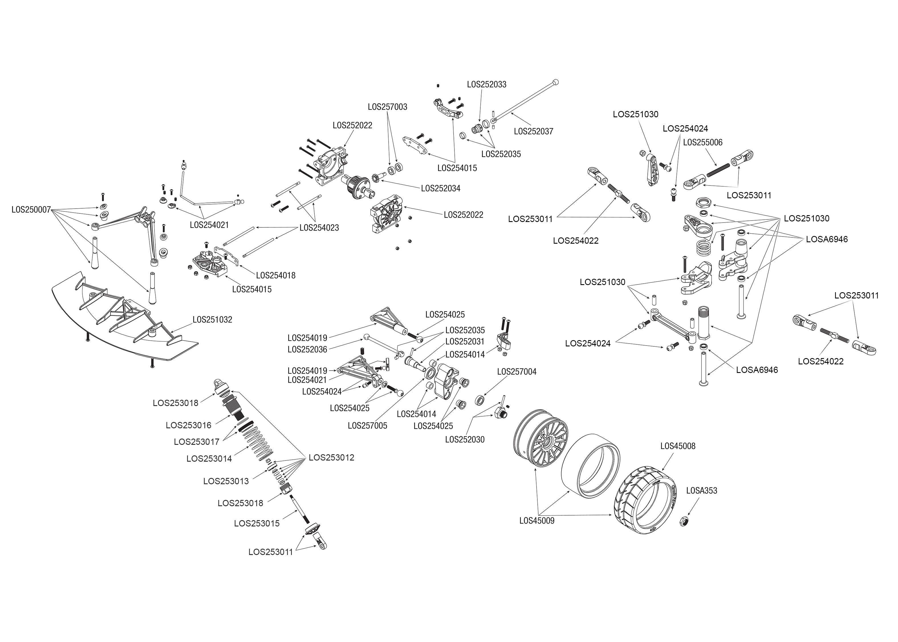 Exploded view: Audi R8 1:6 LMS Ultra FIA-GT3 BL AVC RTR - Front part ...