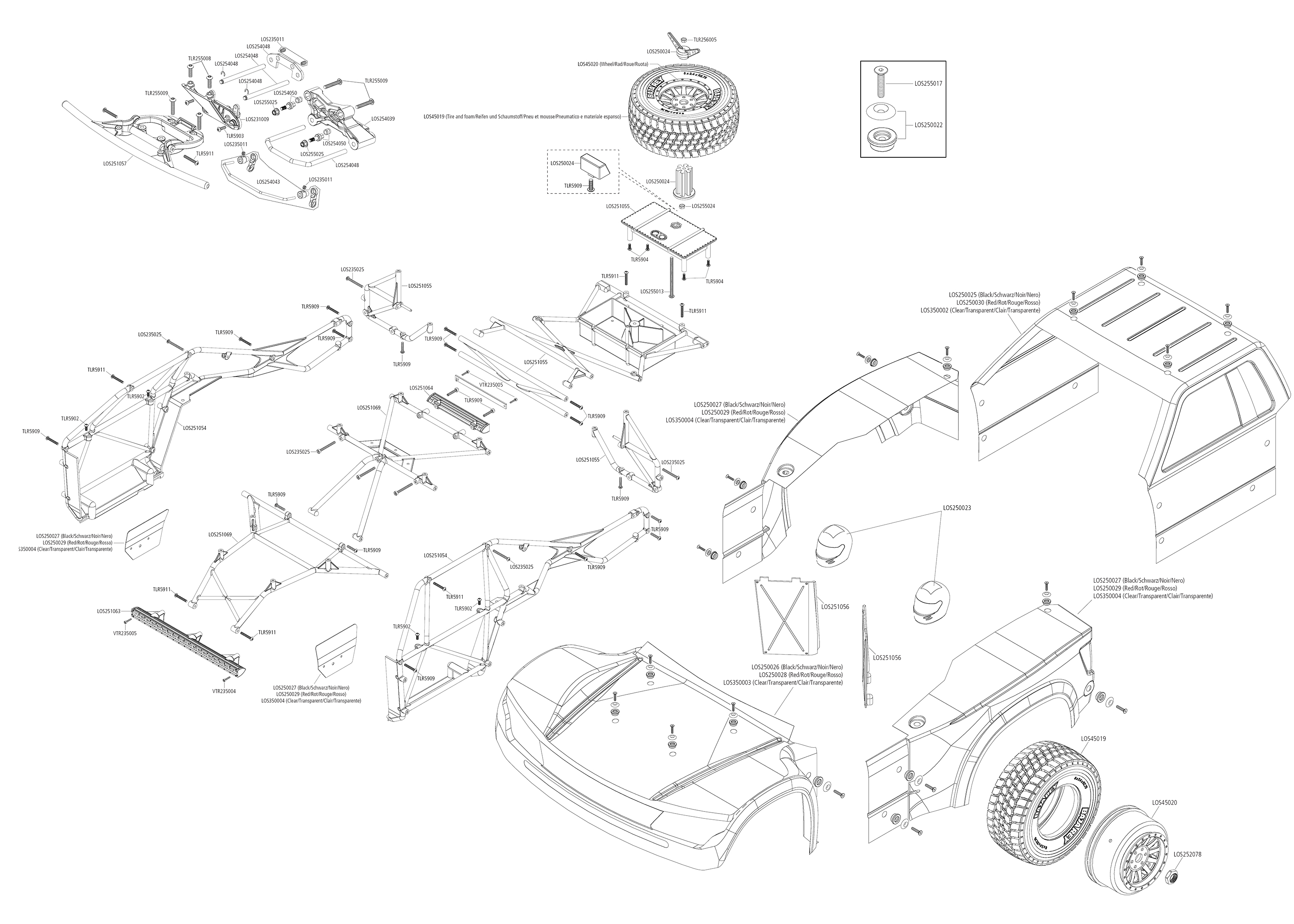 Exploded view: Losi Super Baja Rey 1:6 Desert Truck 4WD BL AVC RT ...