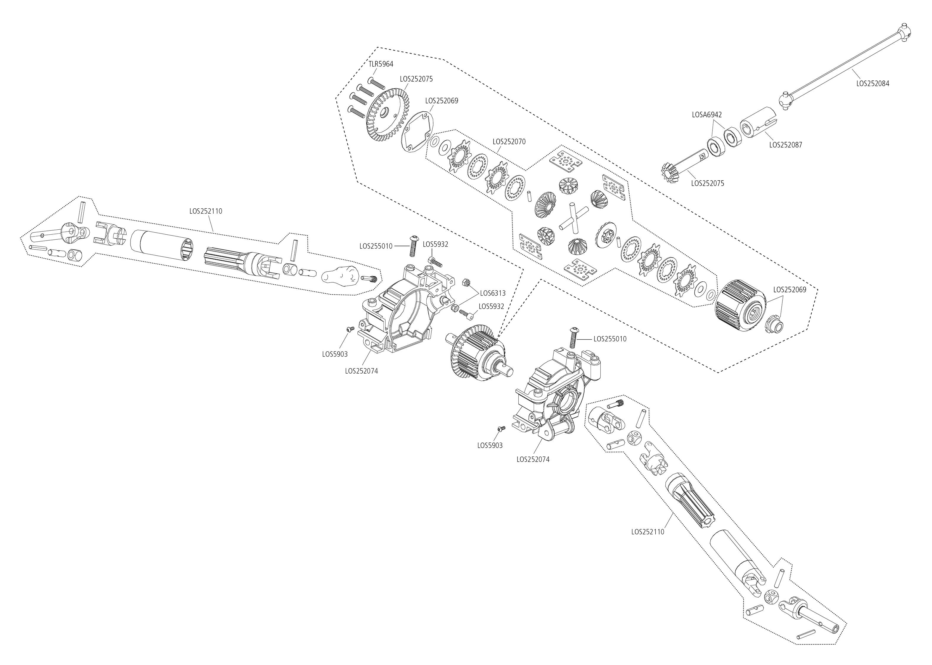 Exploded view: Losi Super Rock Rey 1:6 4WD AVC RTR Raceline - Pohon | Astra