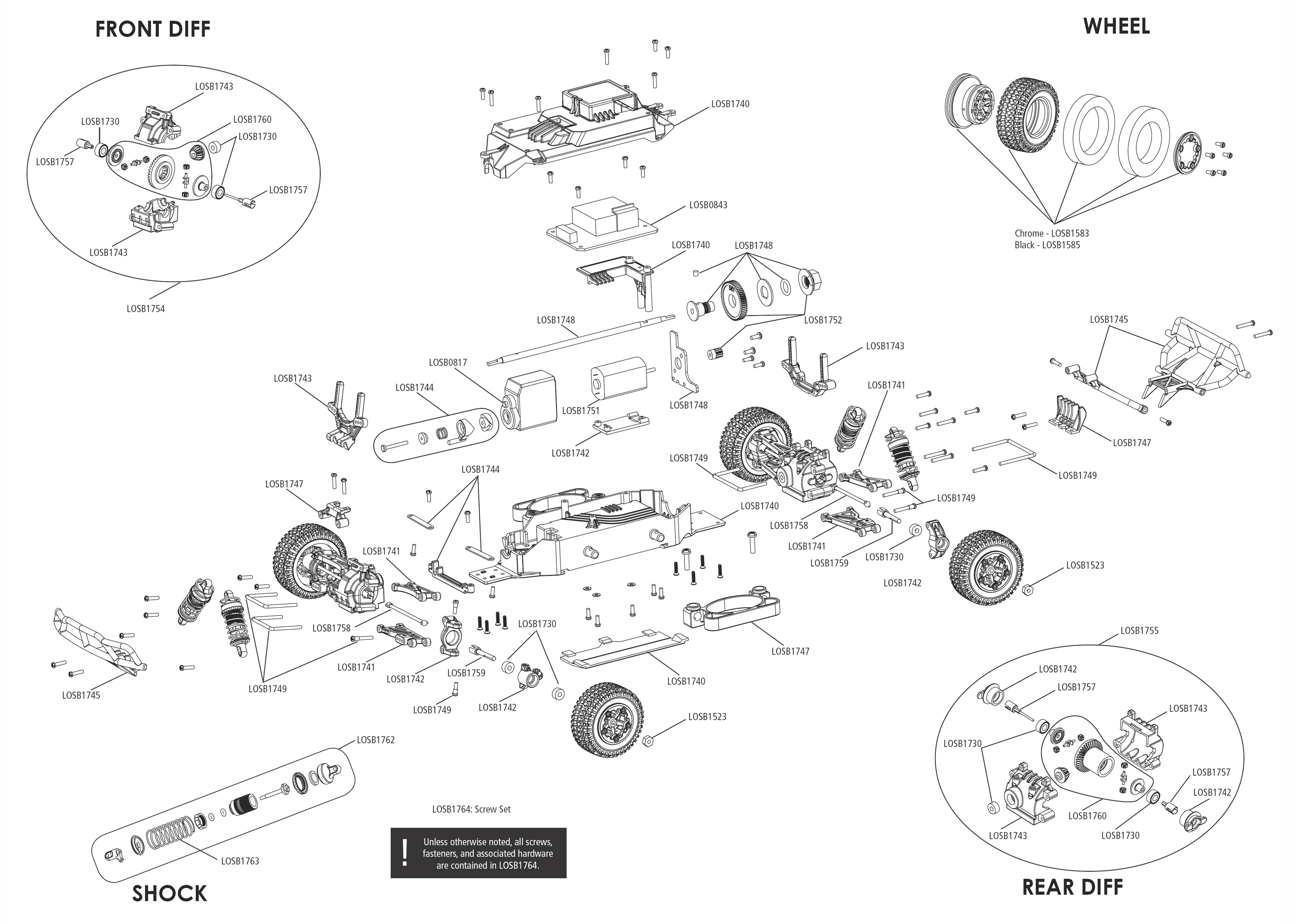 Exploded view: Losi Micro-Short Course 1:24 4WD RTR - Chassis | Astra