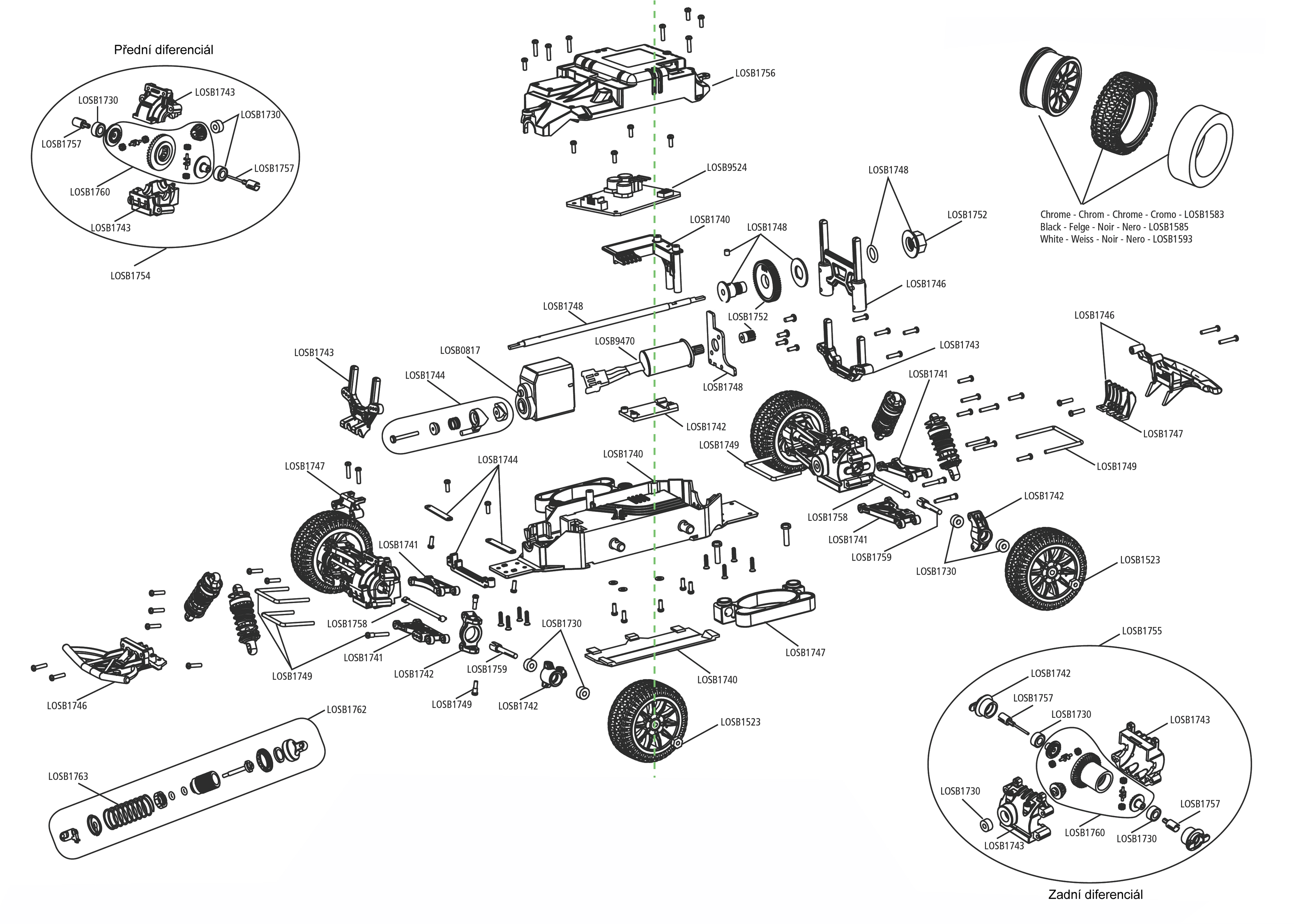 Exploded view: Losi Micro-Rally Car BL 1:24 4WD RTR - Chassis | Astra