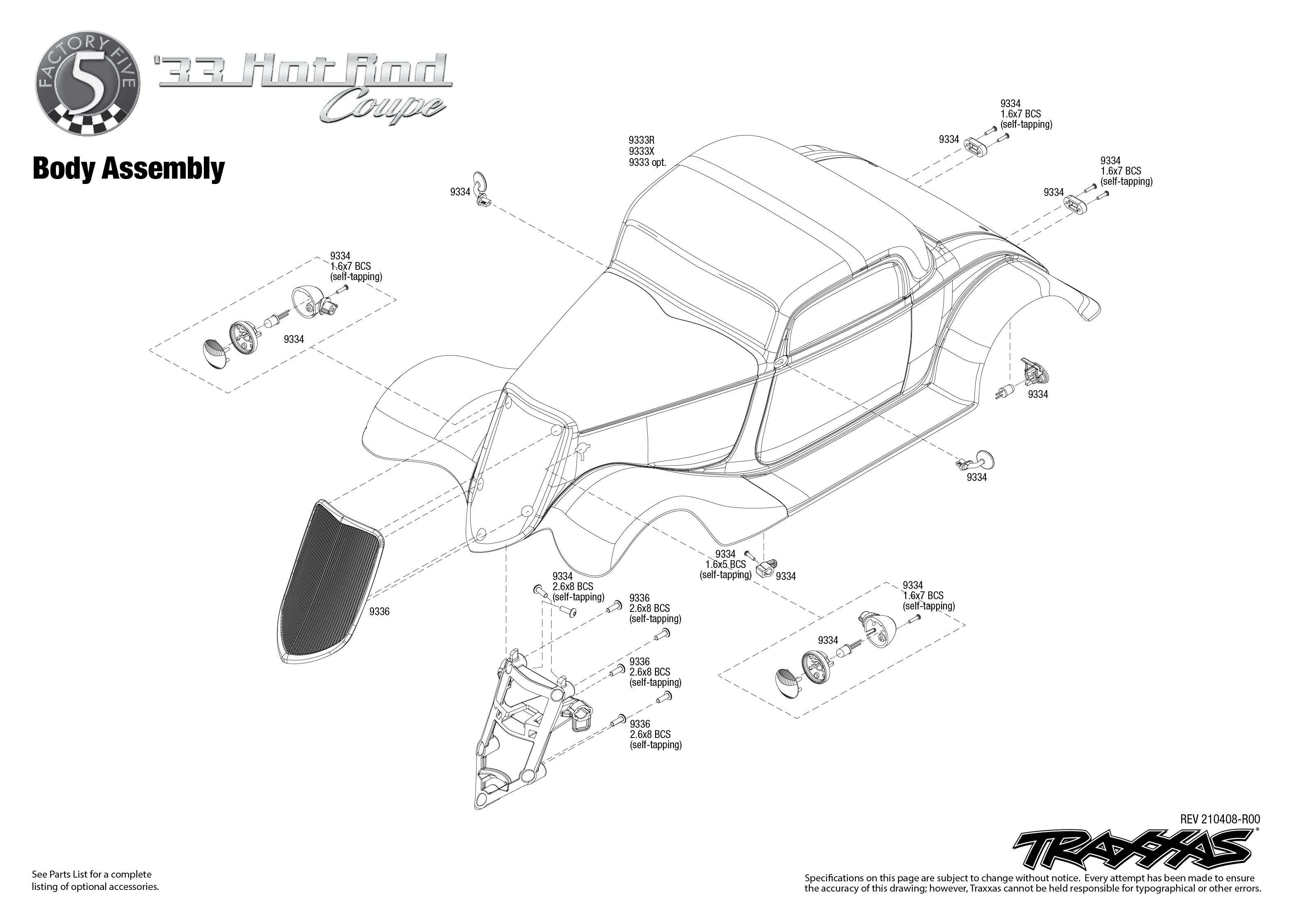Exploded view: Traxxas Factory Five 35 Hot Rod Truck 1:9 RTR - Body | Astra