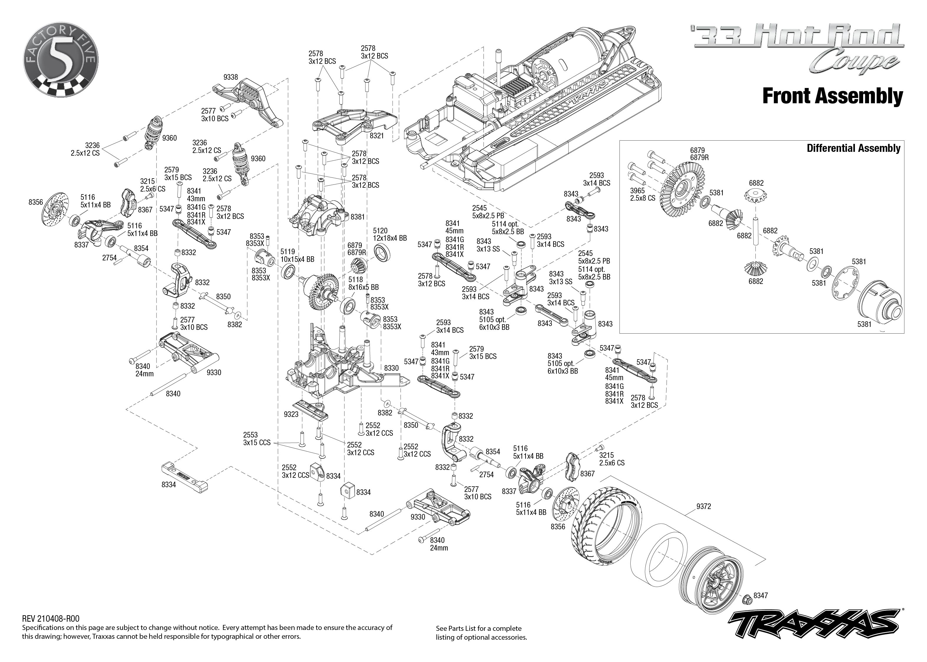 Exploded view: Traxxas Factory Five 35 Hot Rod Truck 1:9 RTR - Front ...