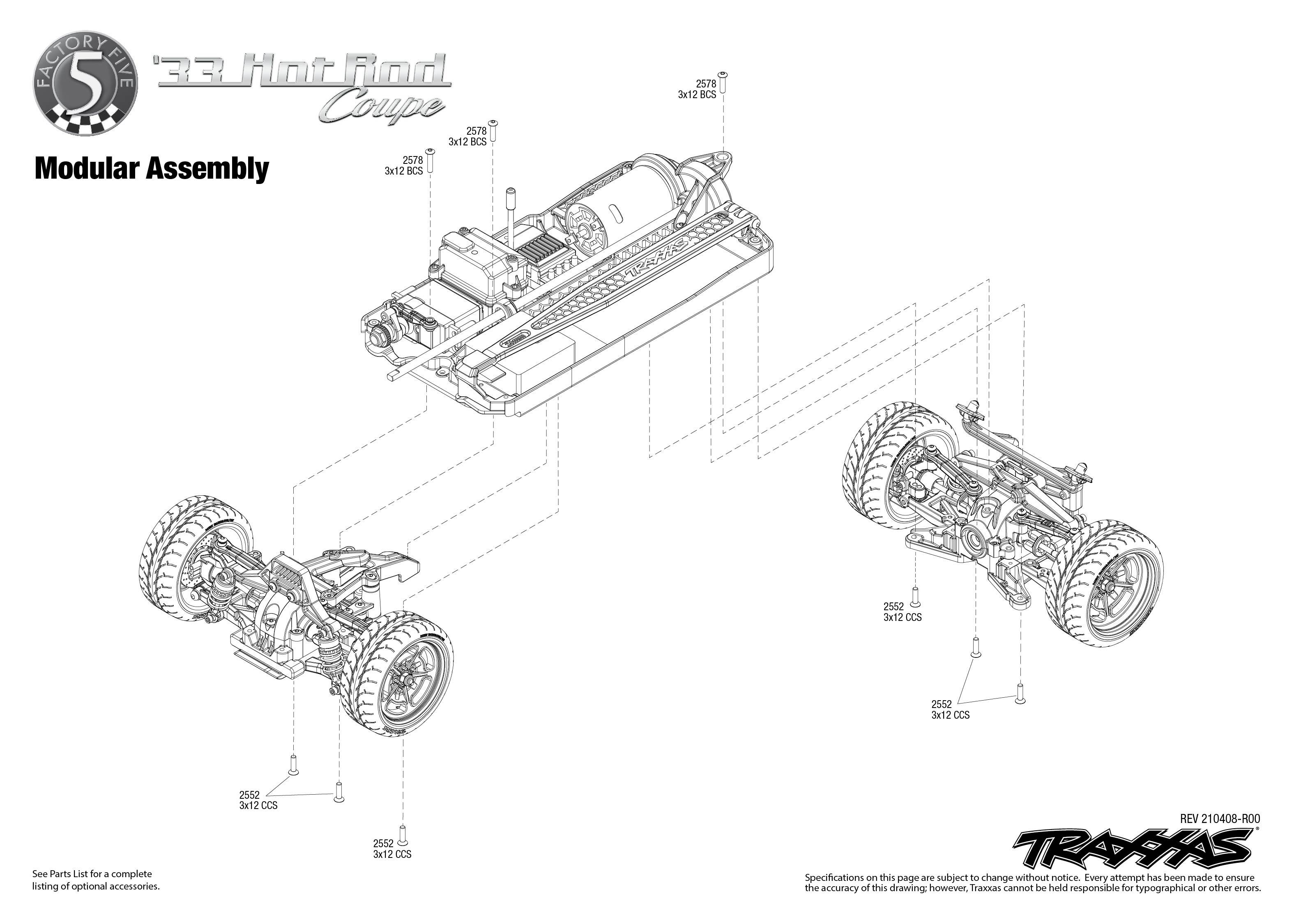 Exploded view: Traxxas Factory Five 35 Hot Rod Truck 1:9 RTR - Modular ...