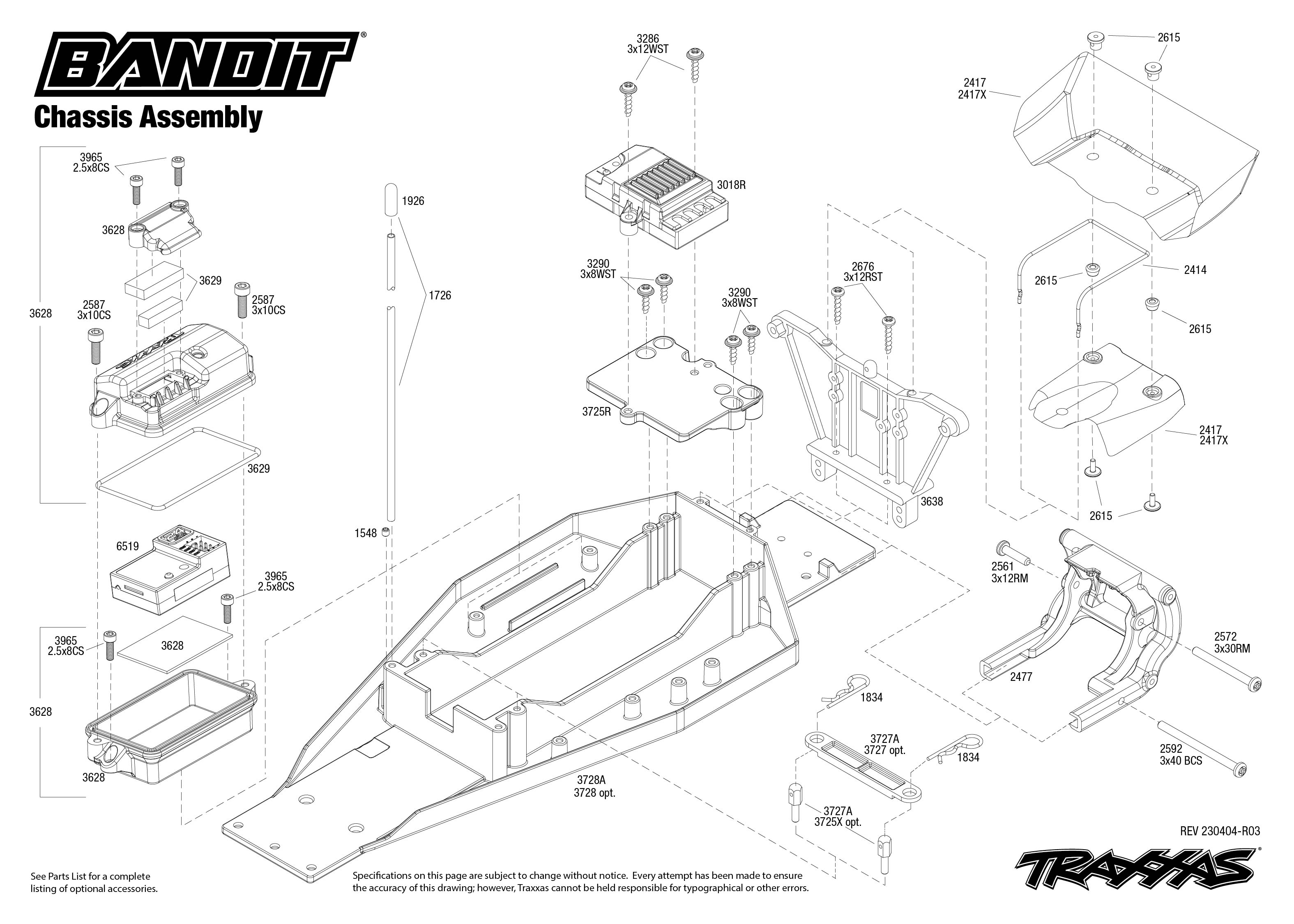 Exploded view: Bandit 1:10 RTR - Chassis | Astra