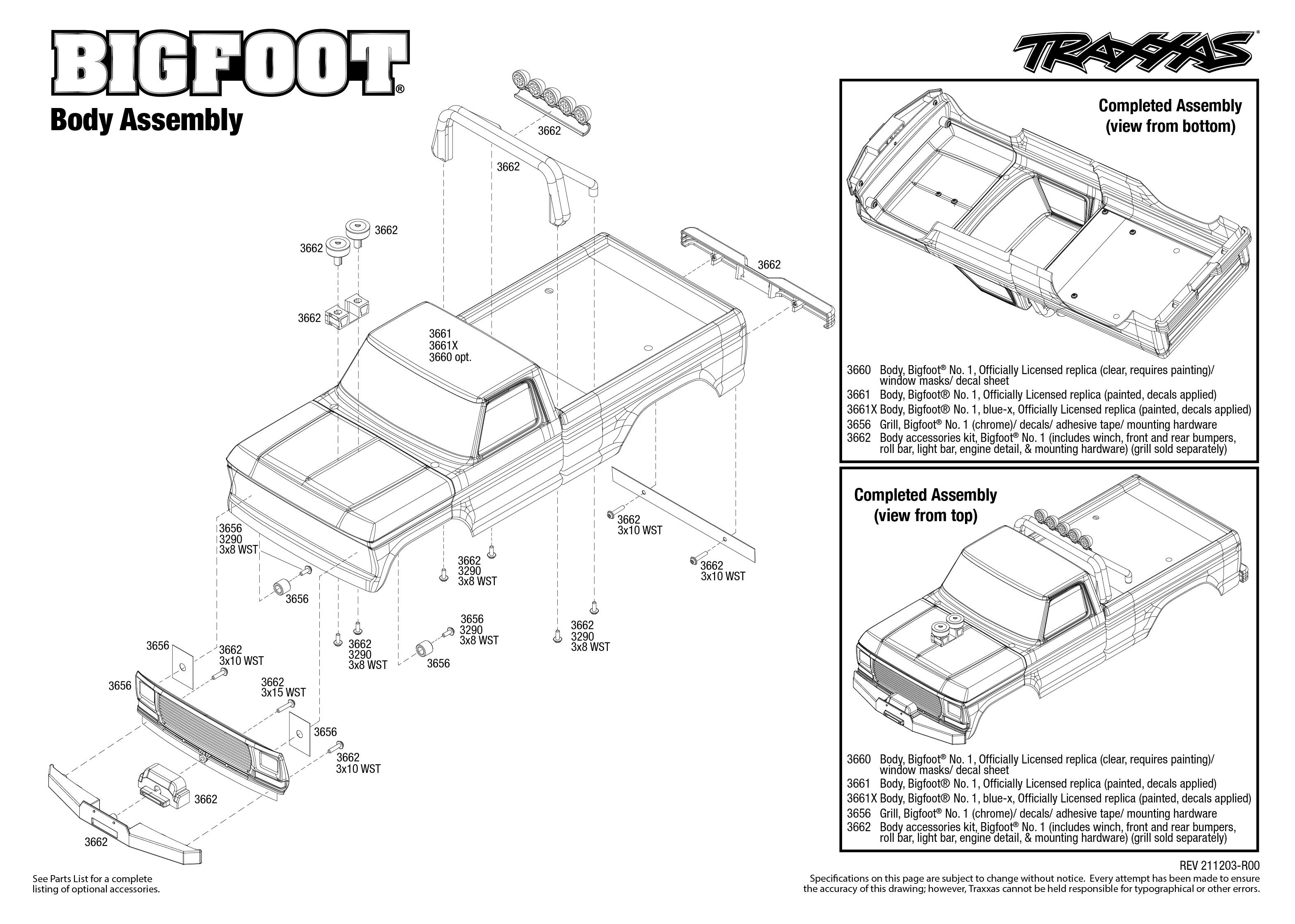 Exploded view: Bigfoot 1:10 RTR Classic s LED osvětlením - Body | Astra