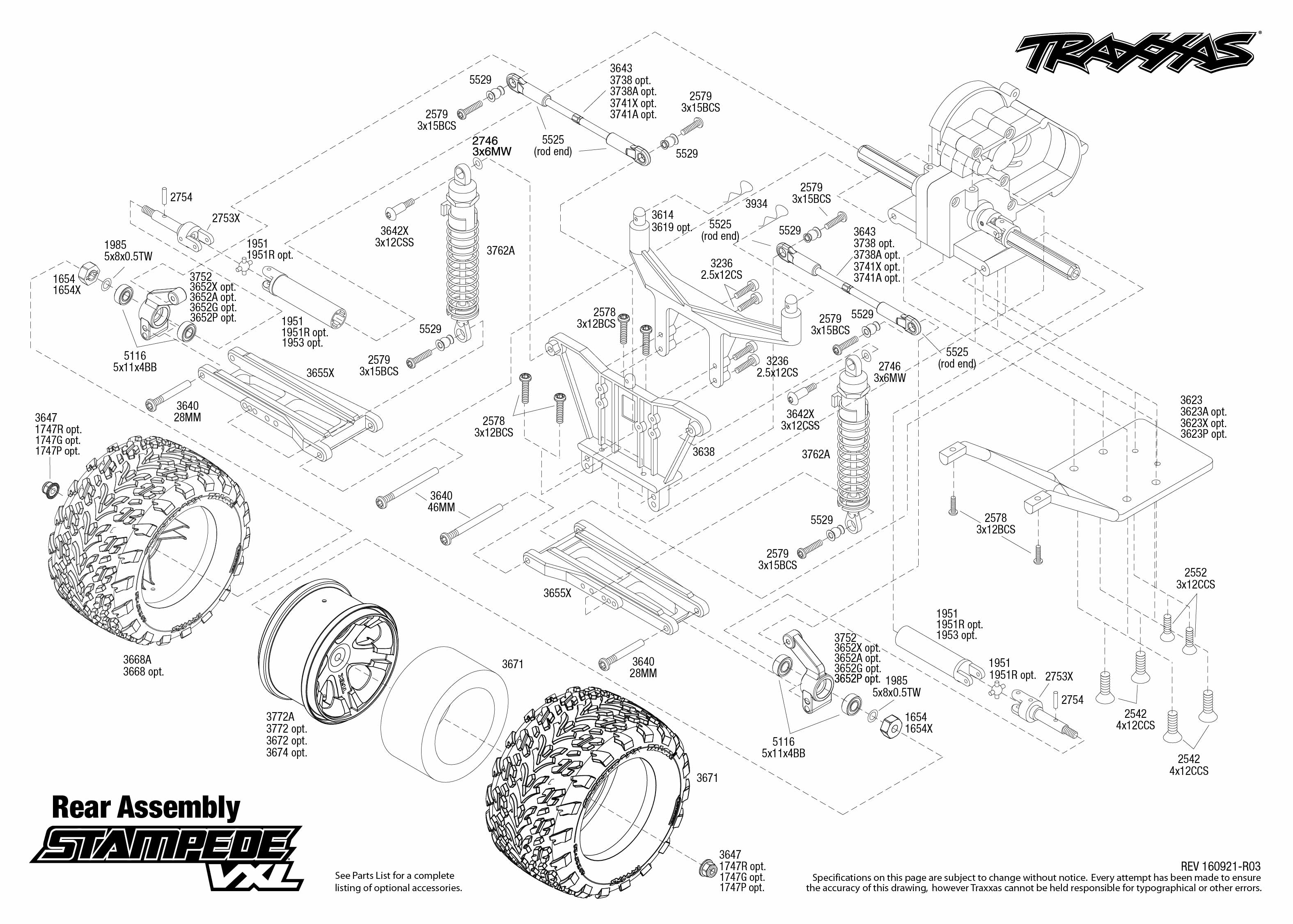 Exploded view: Traxxas Stampede 1:10 VXL TQi Bluetooth Ready TSM - Rear ...
