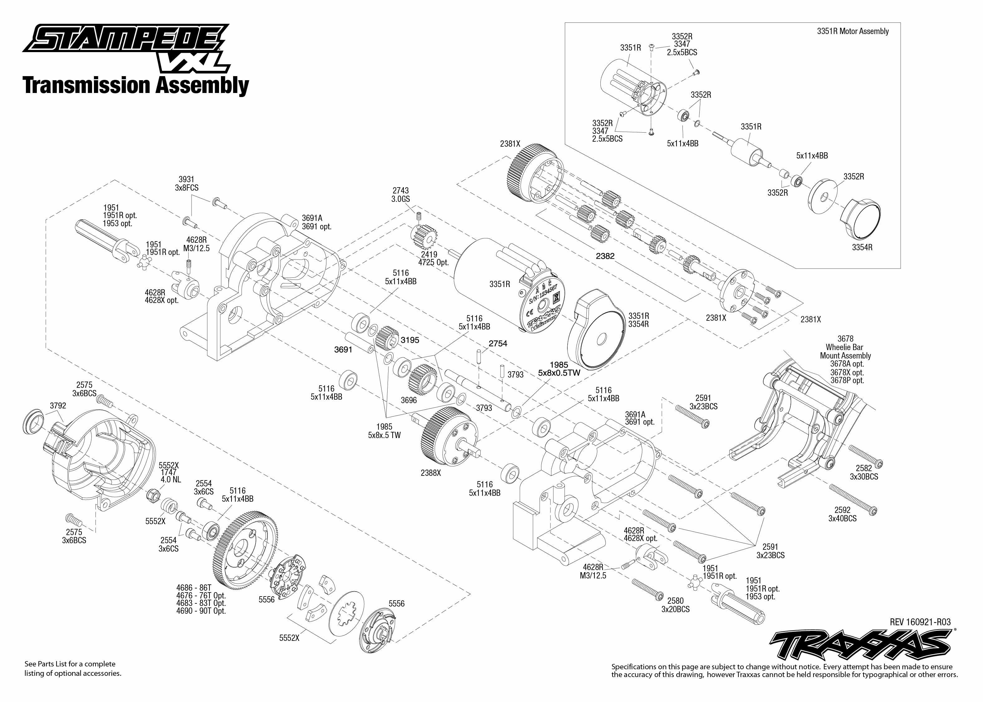 Exploded view: Traxxas Stampede 1:10 VXL TQi Bluetooth Ready TSM ...