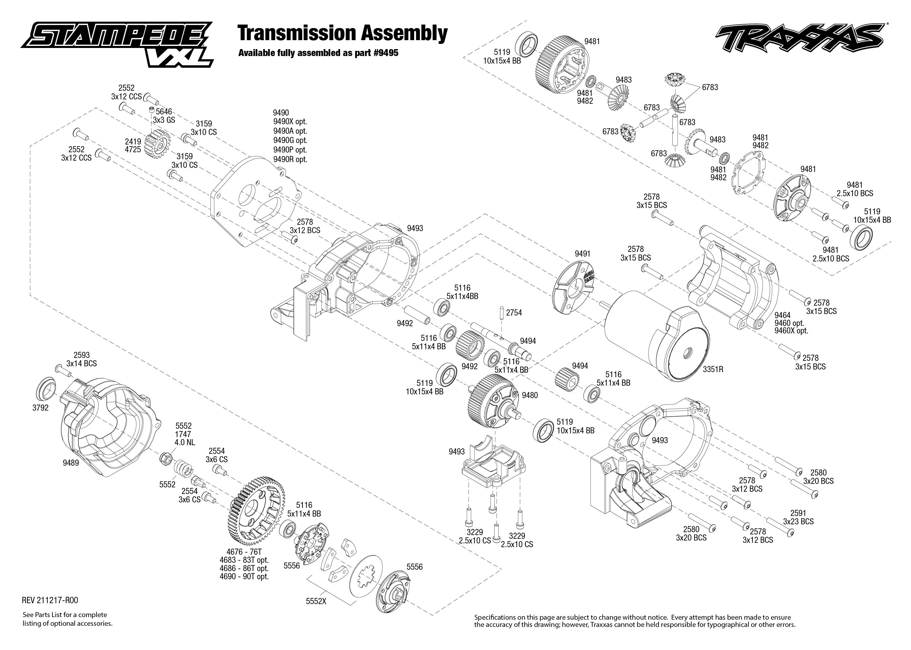 Exploded view: Stampede 1:10 VXL RTR - Transmission | Astra