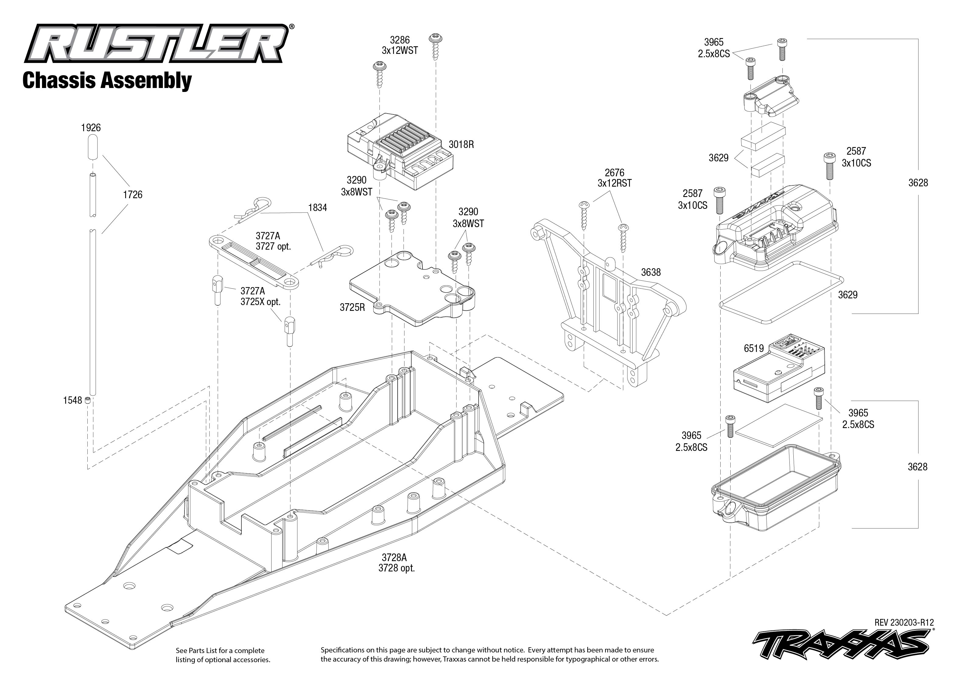 Exploded view: Rustler 1:10 RTR - Chassis | Astra