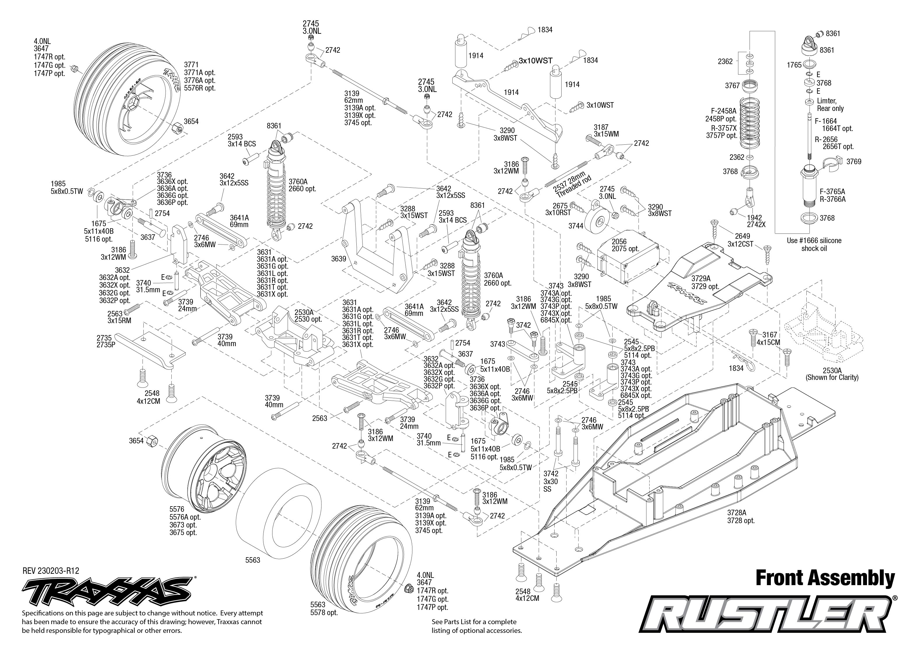 Exploded view: Rustler 1:10 RTR - Front part | Astra