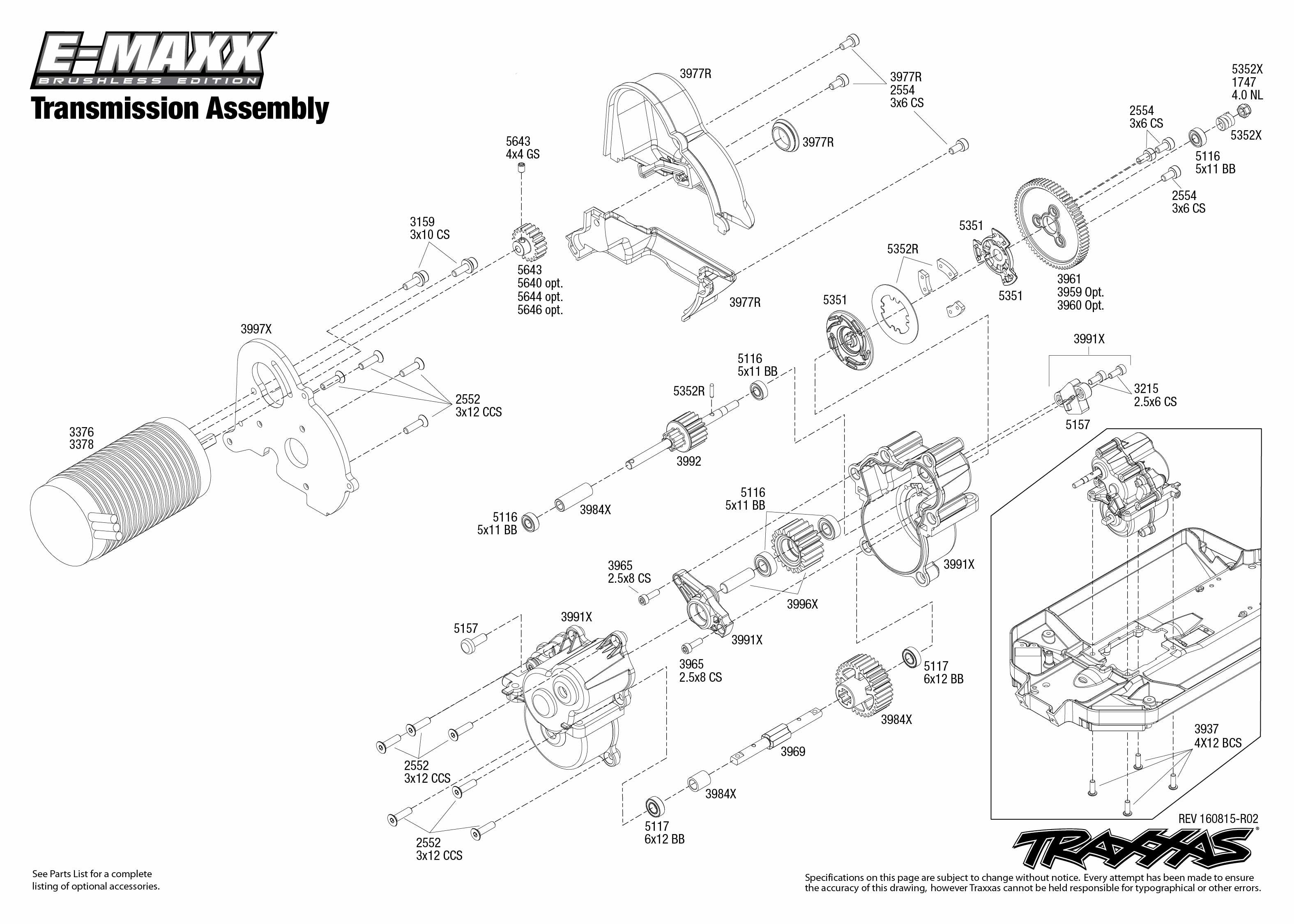 Exploded view: Traxxas E-Maxx 1:10 Brushless TQi TSM RTR bez aku ...