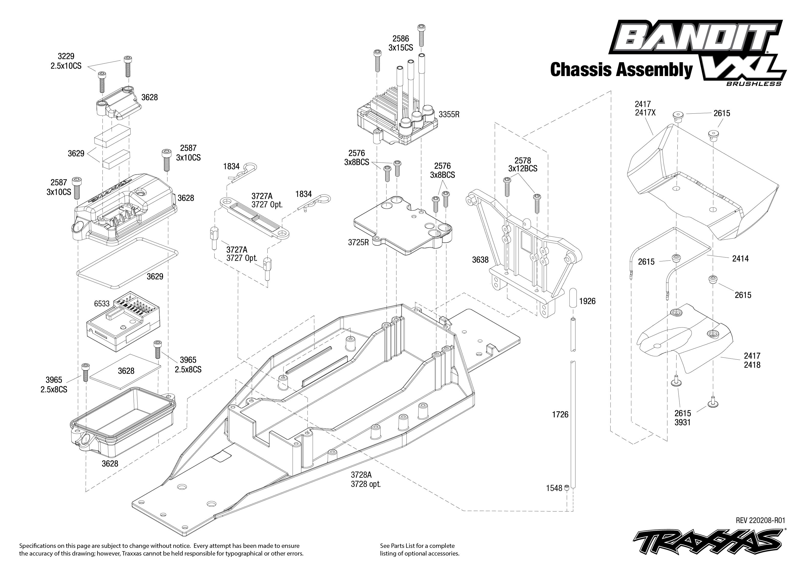 Exploded view: Bandit 1:10 VXL RTR - Chassis | Astra