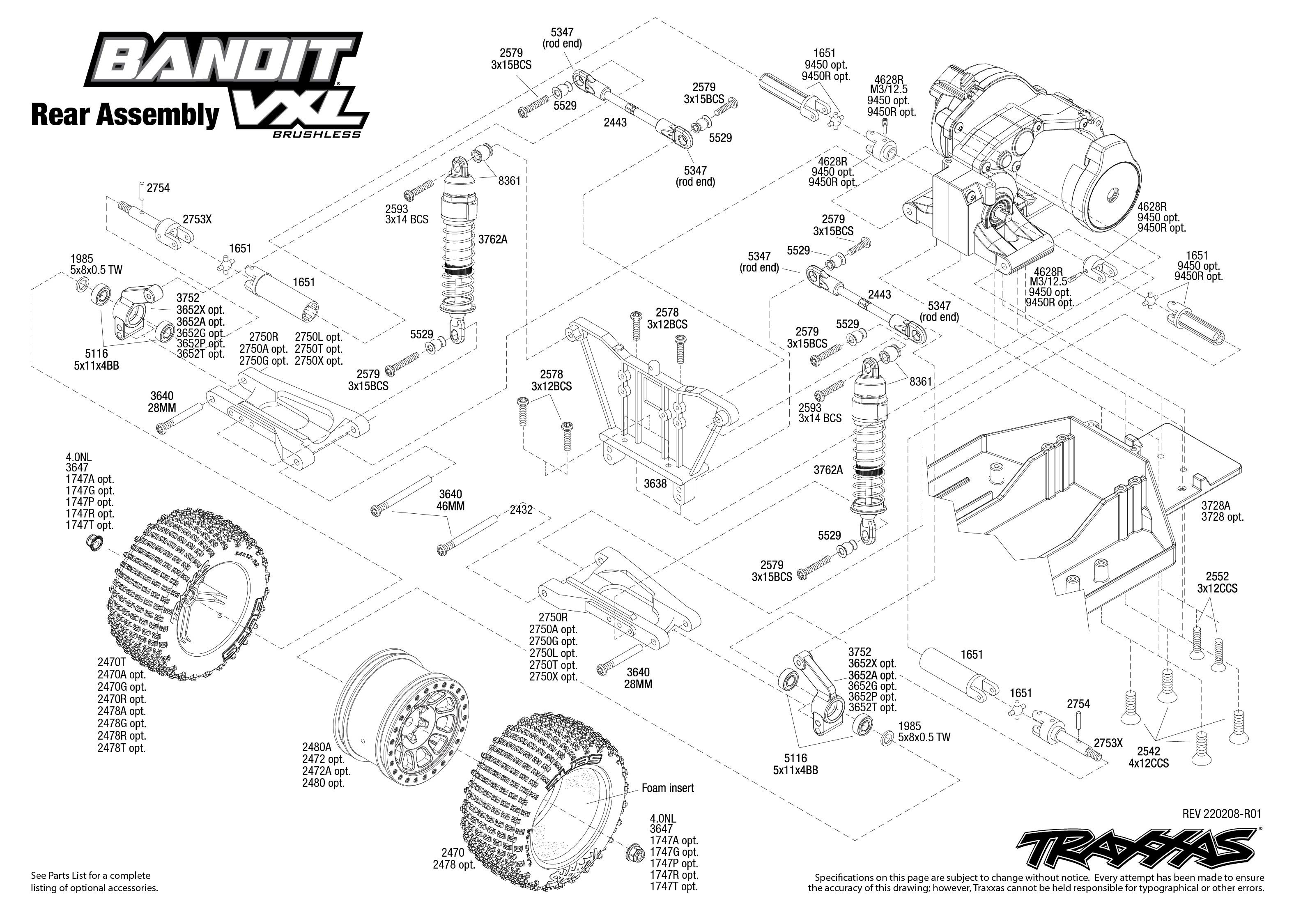 Exploded view: Bandit 1:10 VXL RTR - Rear part | Astra