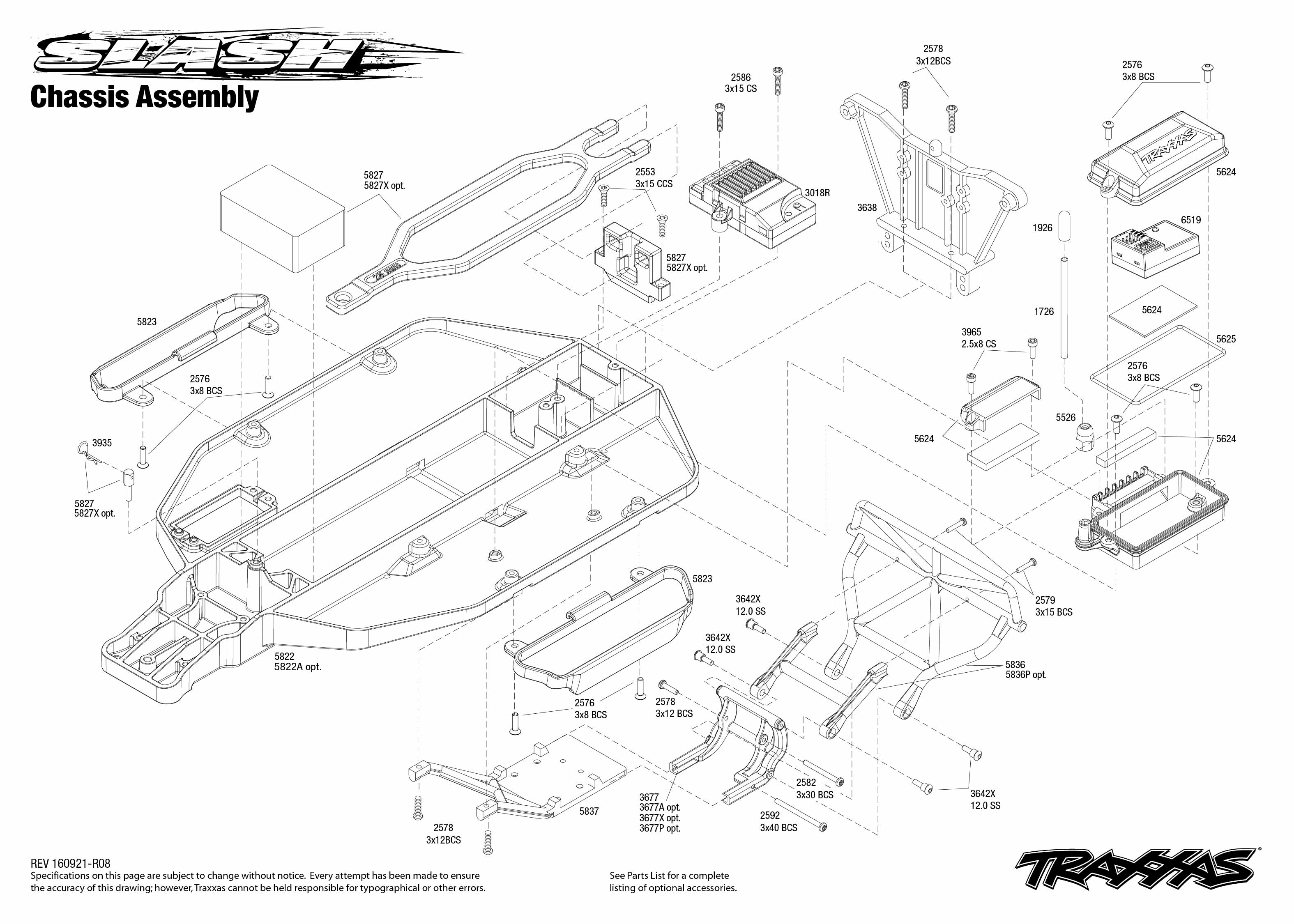 Exploded view: Traxxas Slash 1:10 TQ RTR - Chassis | Astra